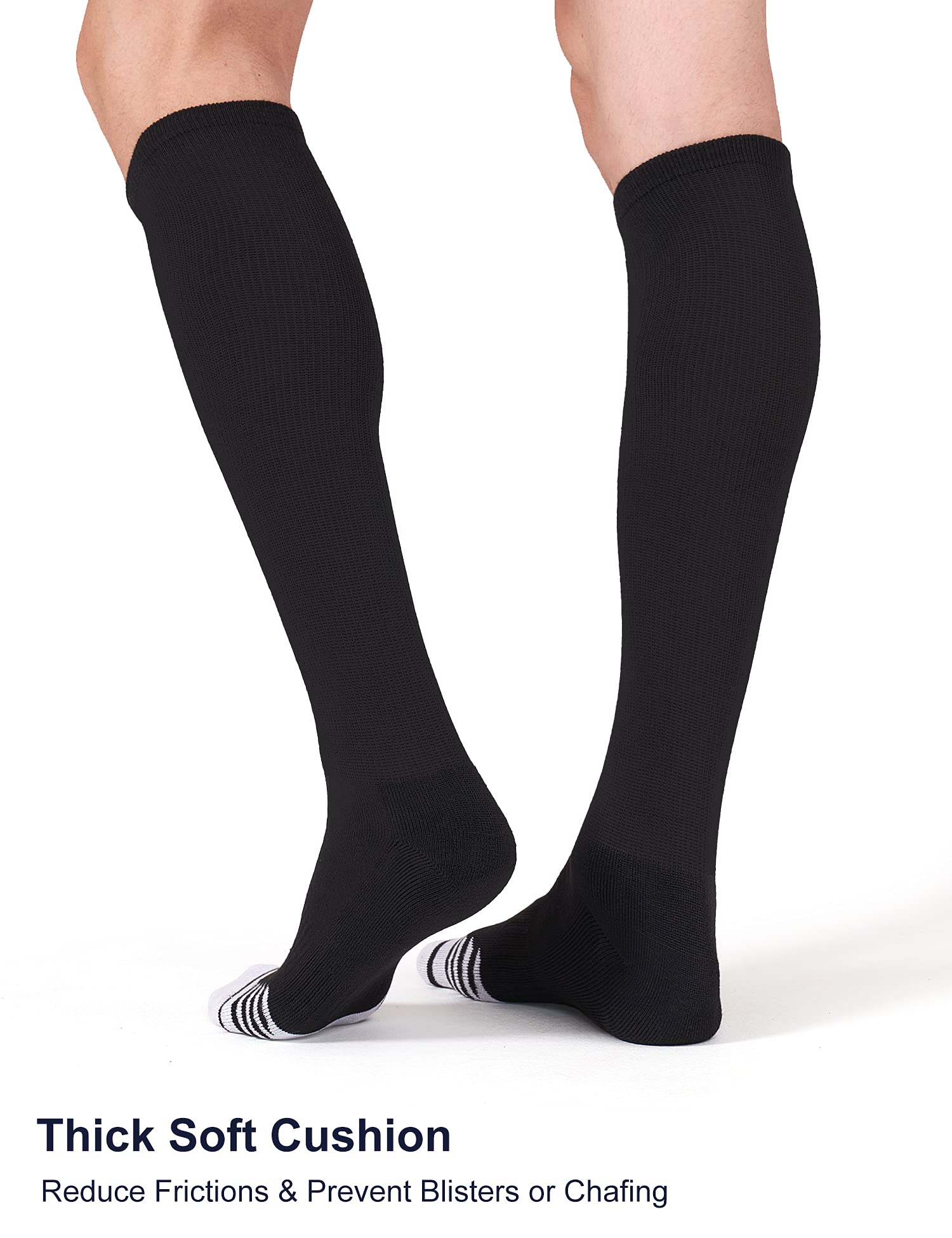 FITRELL 2 Pack Baseball Socks Soccer Softball Socks for Kids Youth Men & Women Over-the-Calf Knee High Socks, Black, Small