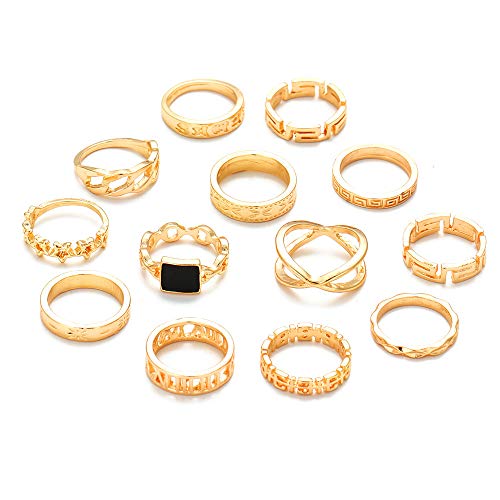 Flosy Boho Crystal Knuckle Rings Set Gold Finger Joint Stackable Ring for Women and Girls (Gold 5)