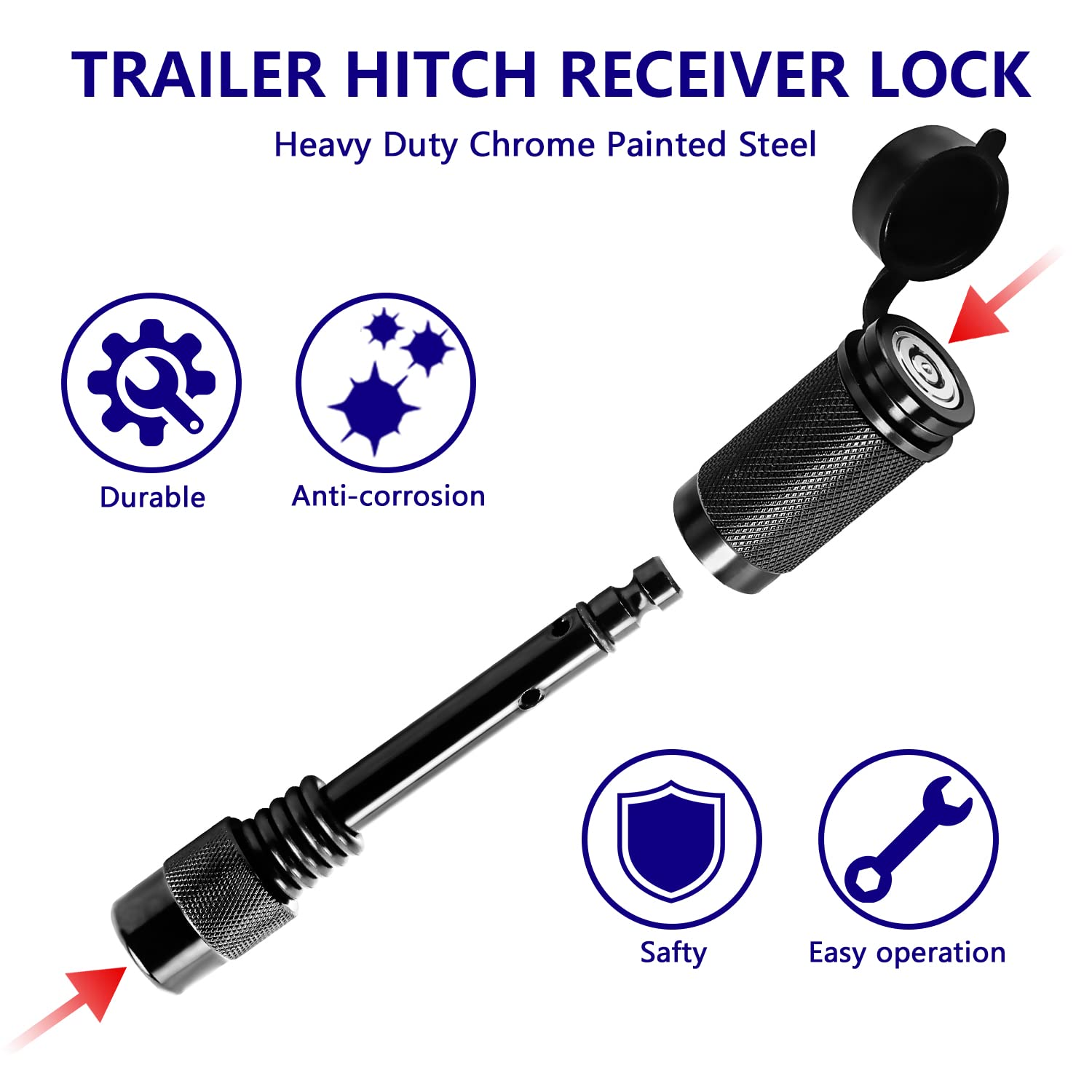 Funmit Trailer Hitch Lock Kit - Include 1/2" and 5/8" Dia Hitch Locking Pin - Fits 1.25, 2 and 2.5" Receivers - Compatible with Towing Trailer Truck Car Boat RV