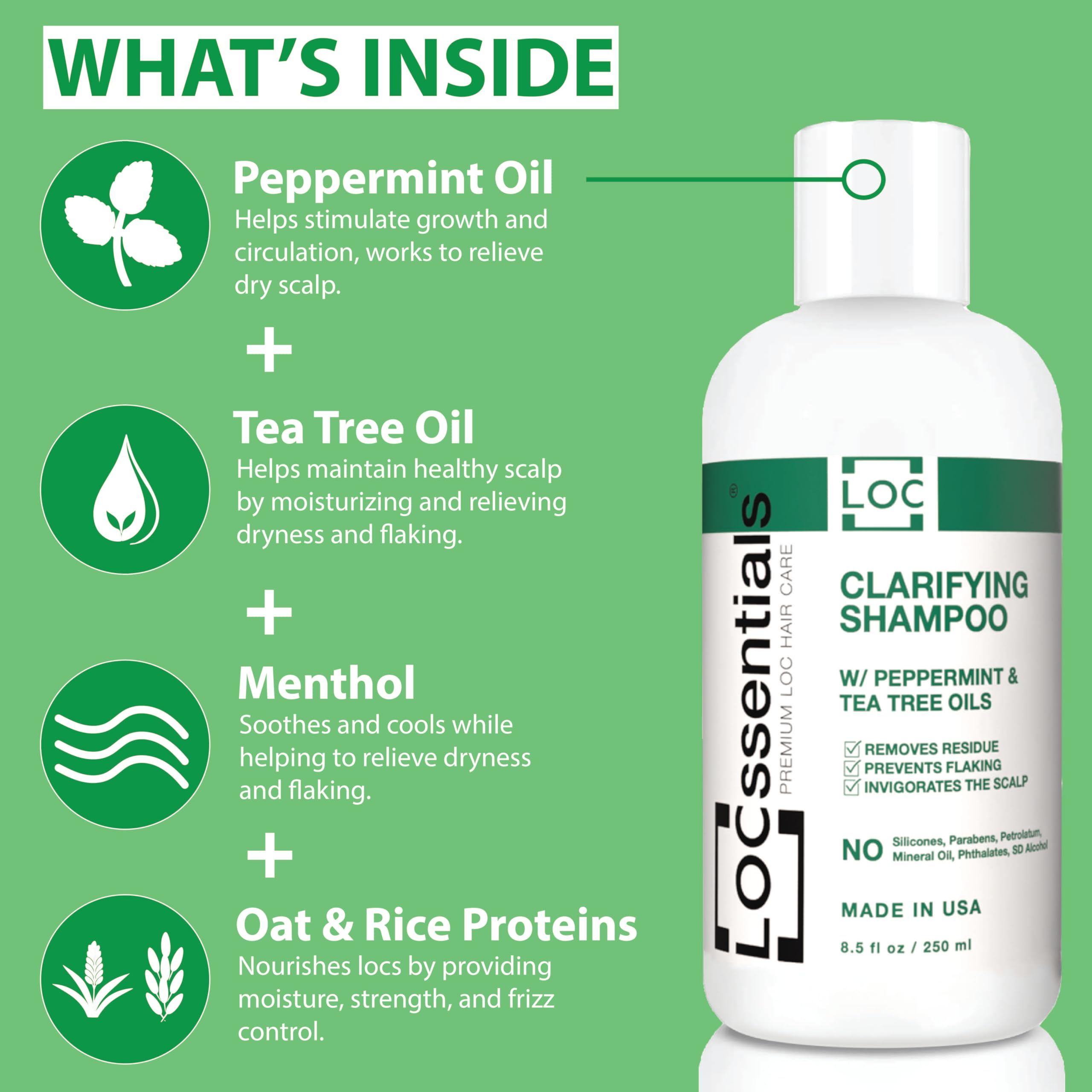 LOCssentials Clarifying Shampoo for Locs β Professional Loc Shampoo for Dreads, Twists, Braids, Interlocks, Microlocs, Faux Locs Crochet Hair β Dreadlock Shampoo with Peppermint and Tea Tree Oils