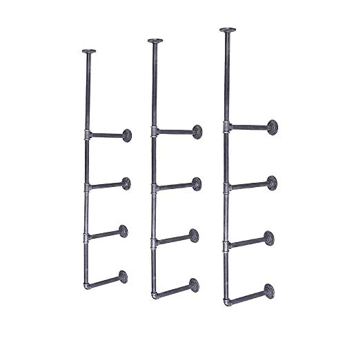 FODUE Industrial Wall Mount Iron Pipe Shelf Shelves Shelving Bracket Vintage Retro Black Open Bookshelf Bookcase DIY Storage Office Kitchen (3PCS)