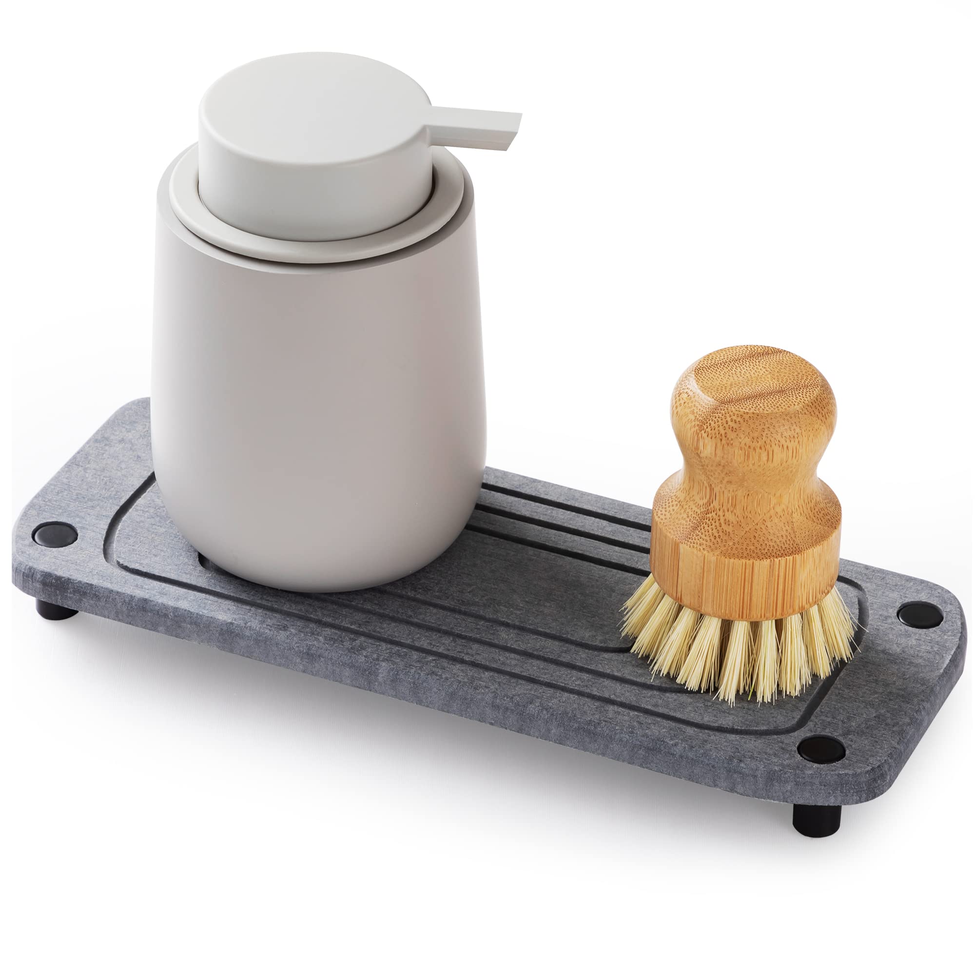 HBlife Instant Dry Sink Organizer for Bathroom & Kitchen, Fast Drying Sink Caddy Sink Tray, Diatomaceous Pedestal Stand Riser with Stainless Steel Feet Protection for Modern Home Decor (Grey)