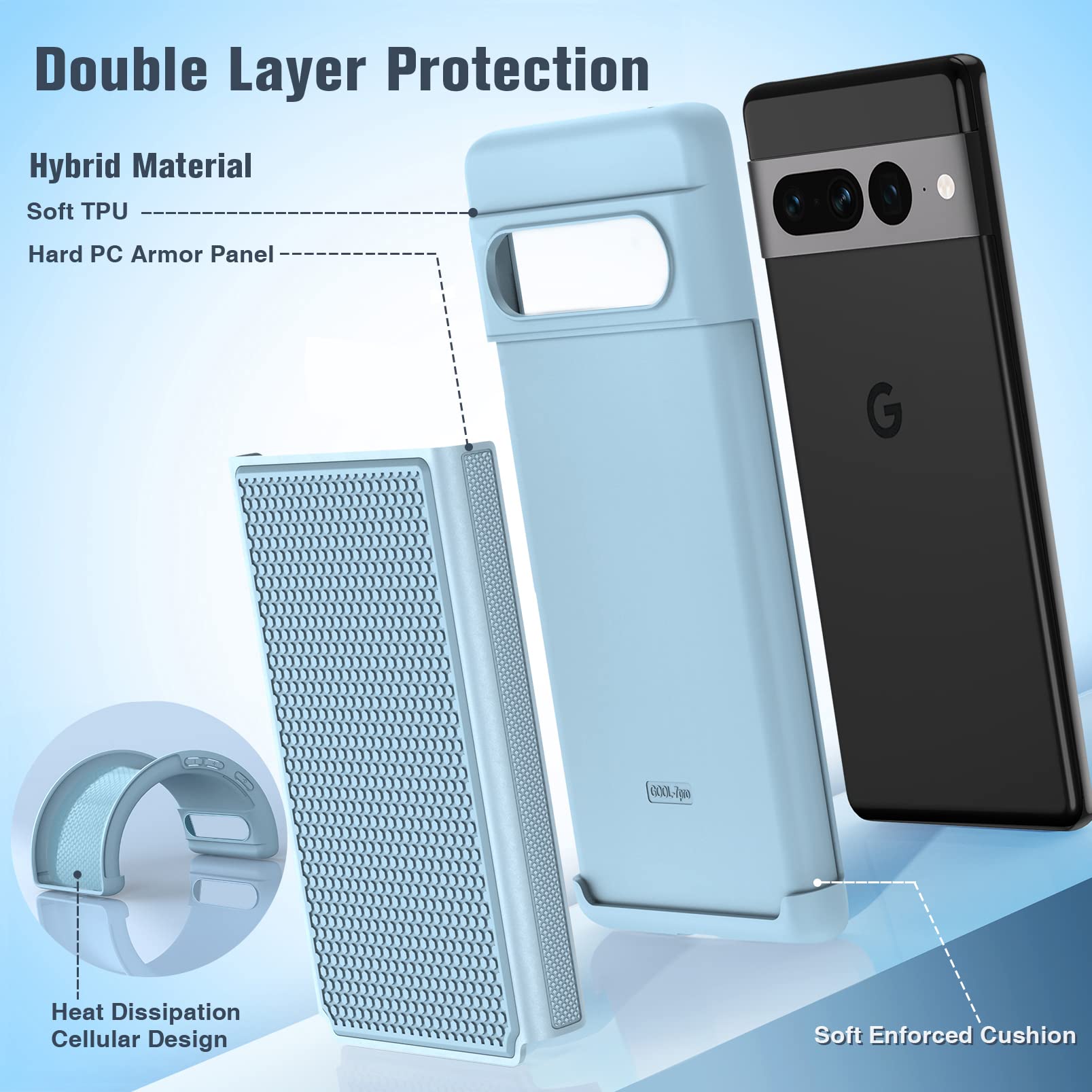 FNTCASE for Google Pixel 7-Pro Case: Dual Layer Protective Heavy Duty Cell Phone Cases Shockproof Rugged with Non Slip Textured - Military Protection Bumper - 6.7inch, Pixel 7 Pro Case (Navy Blue)