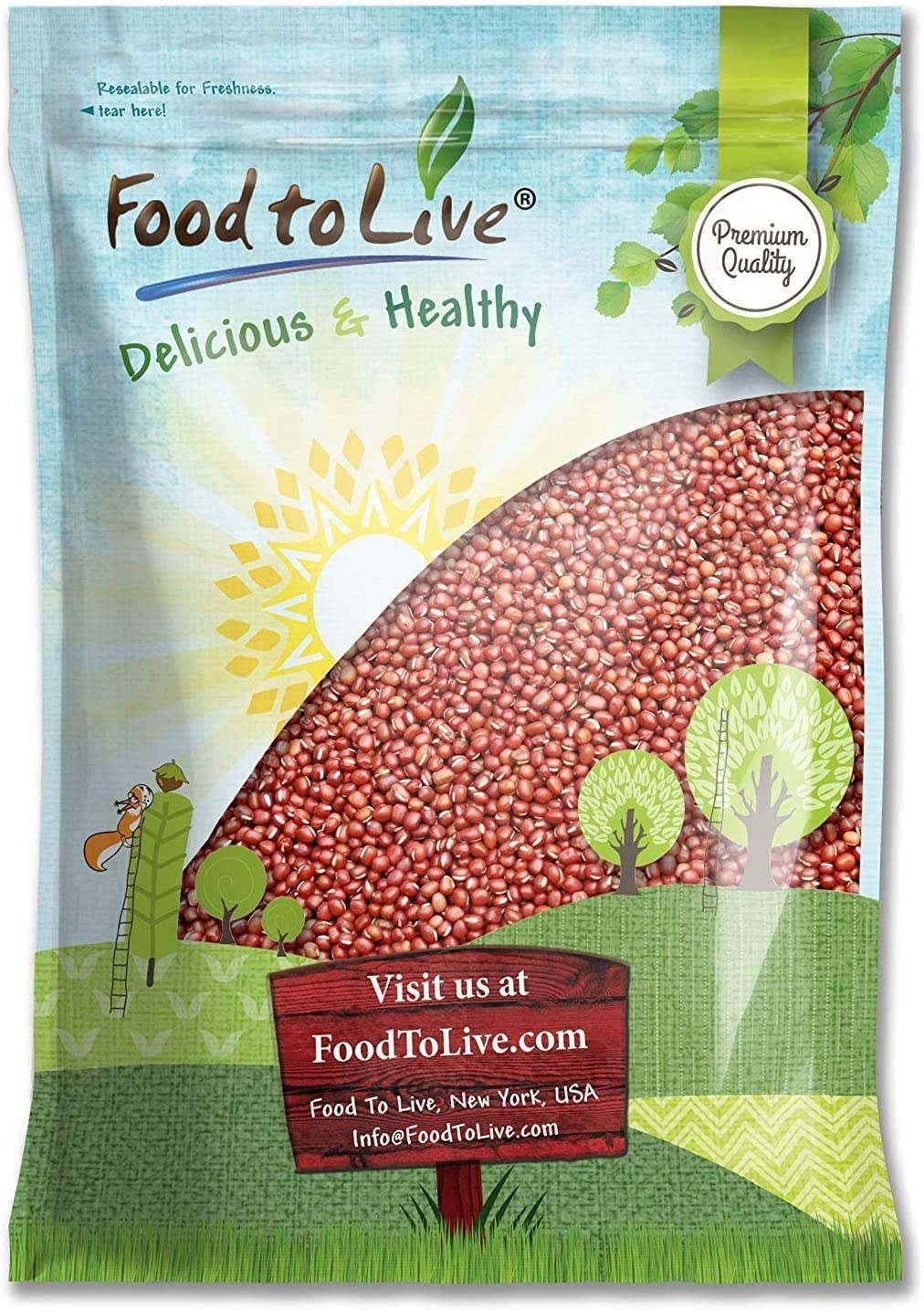 Food to Live - Adzuki Sprouting Beans, 5 Pounds Whole Raw Dried Azuki Beans (Red Mung Beans), Vegan, Kosher, Bulk. Rich in Minerals, Dietary Fiber, and Protein