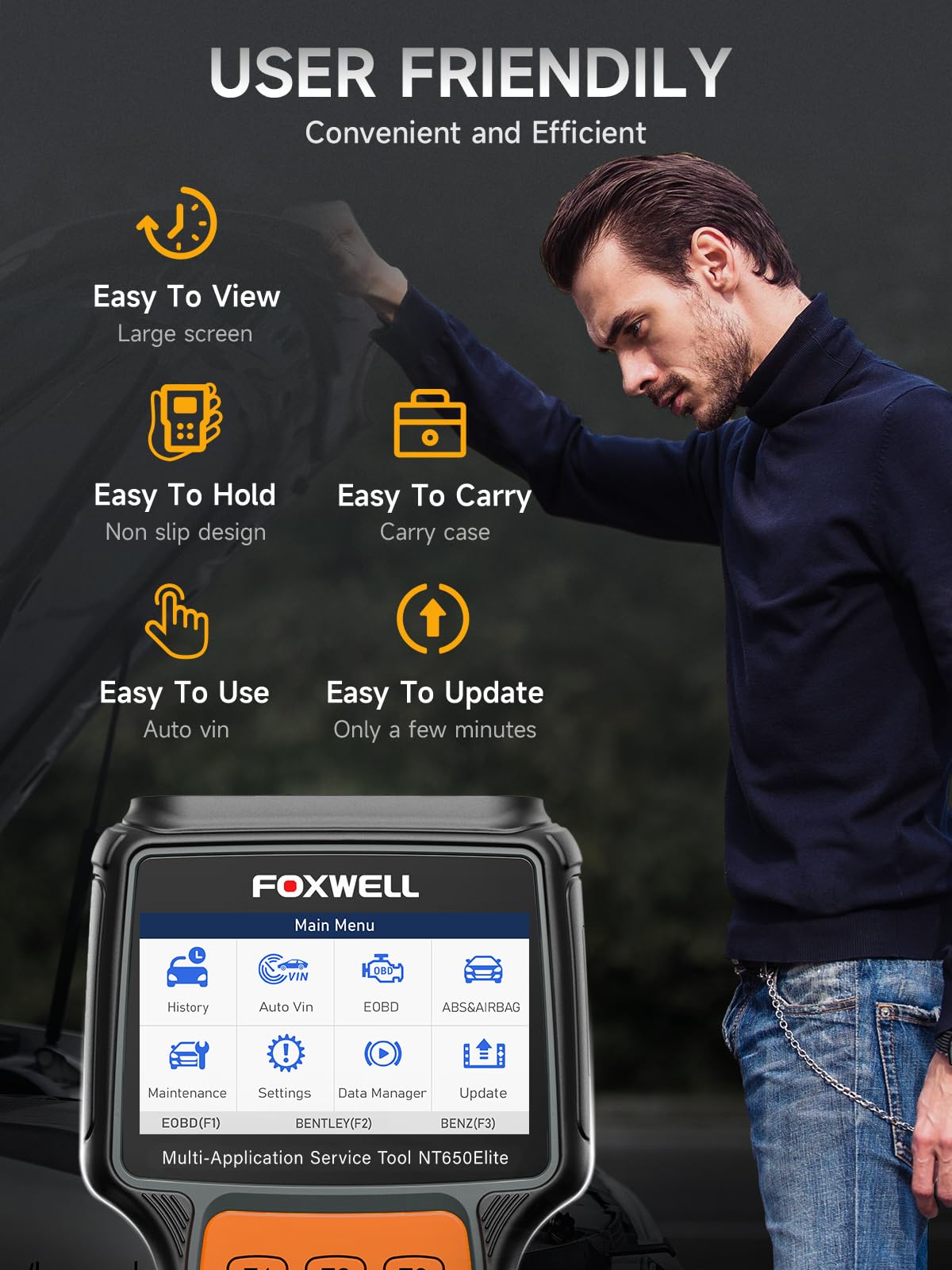 FOXWELL NT650 Elite OBD2 Scanner, 25 Resets, ABS SRS Scan Tool, ABS Bleeding SRS Airbag Bidirectional Code Reader, Oil SAS BRT EPB TPS Injector Car Diagnostic Tool, NT630 Plus Upgrade