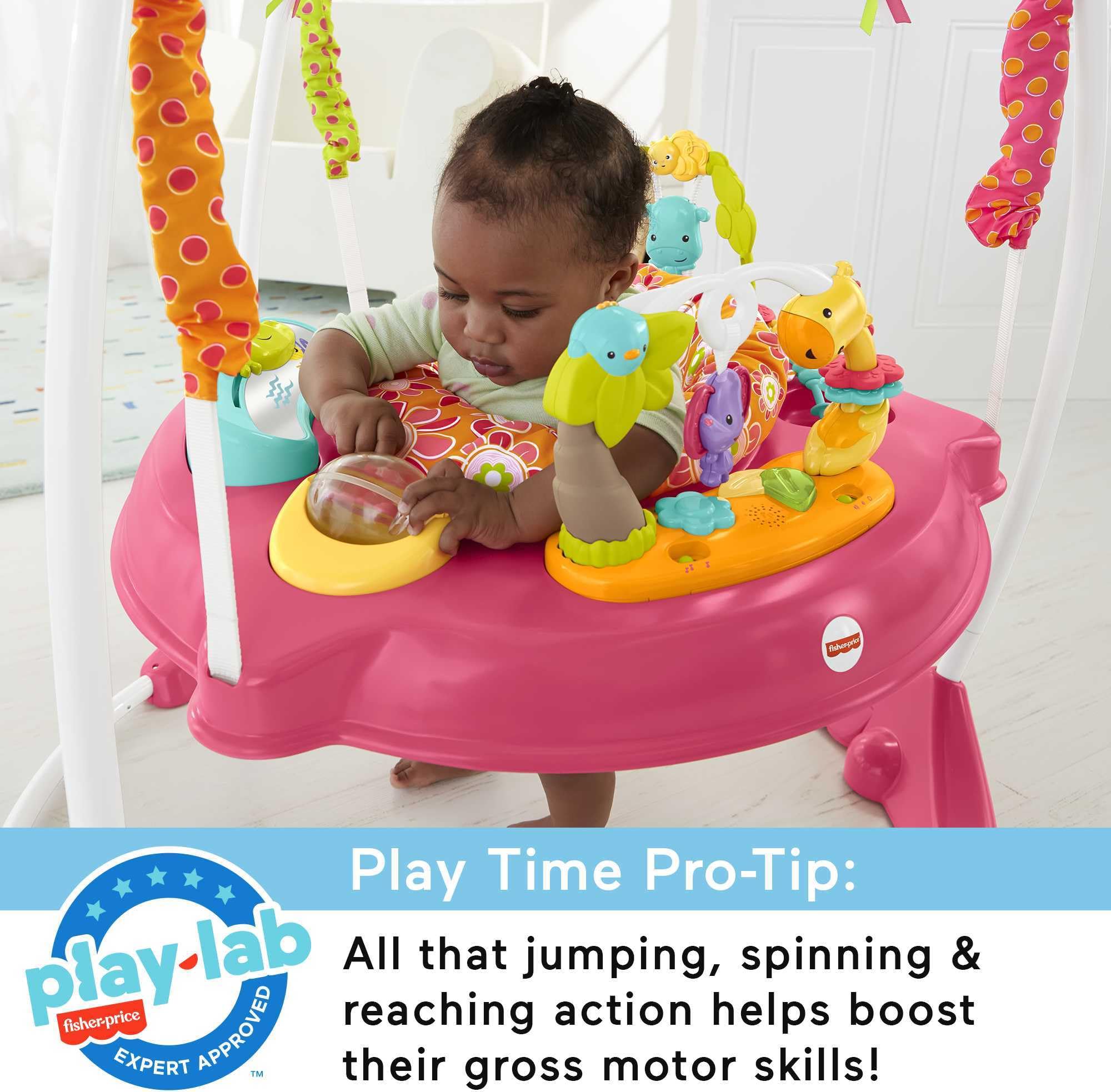 Fisher-Price Baby Bouncer Pink Petals Jumperoo Activity Center with Music Lights Sounds and Developmental Toys