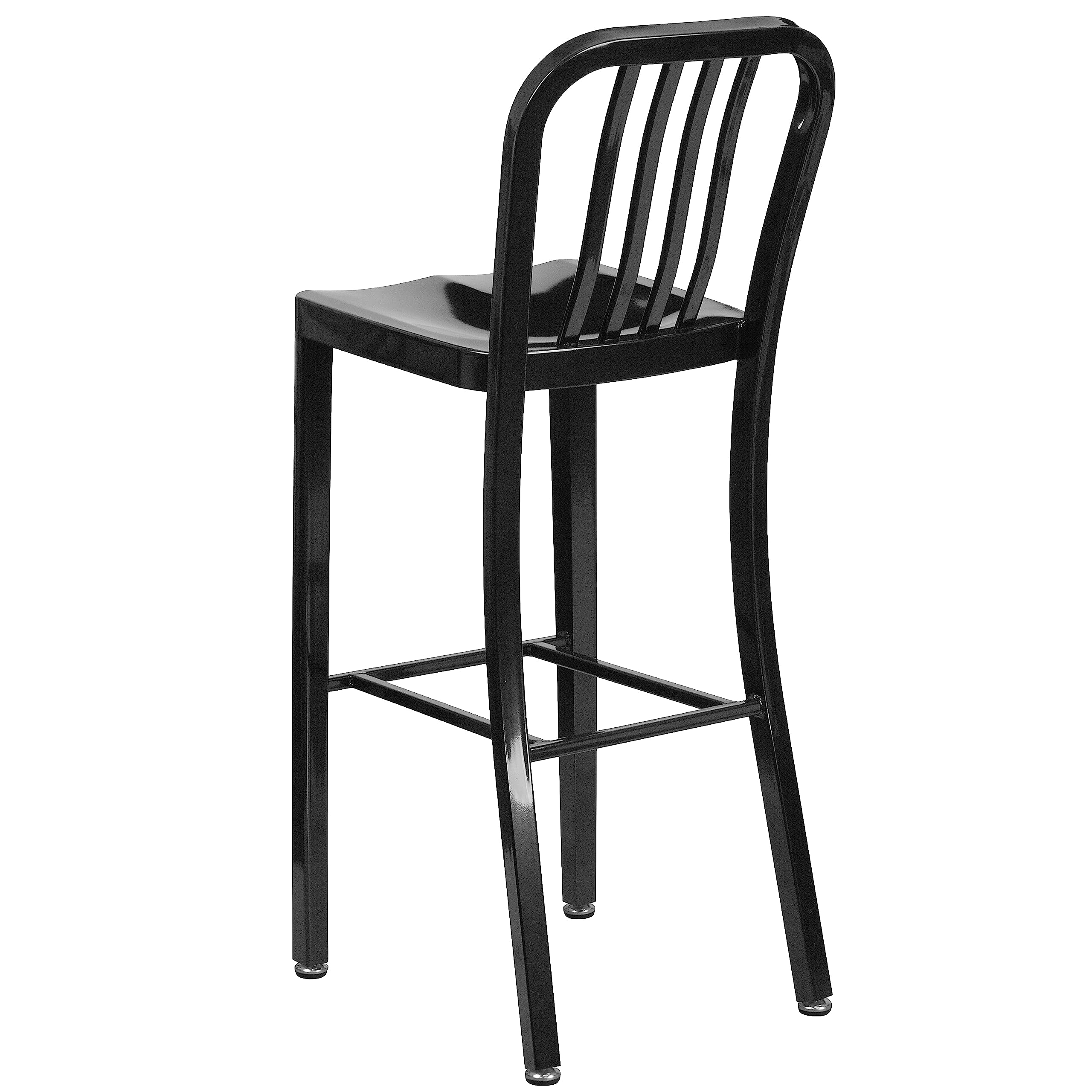 Flash Furniture Gael Commercial Grade 2 Pack 30" High Black Metal Indoor-Outdoor Barstool with Vertical Slat Back