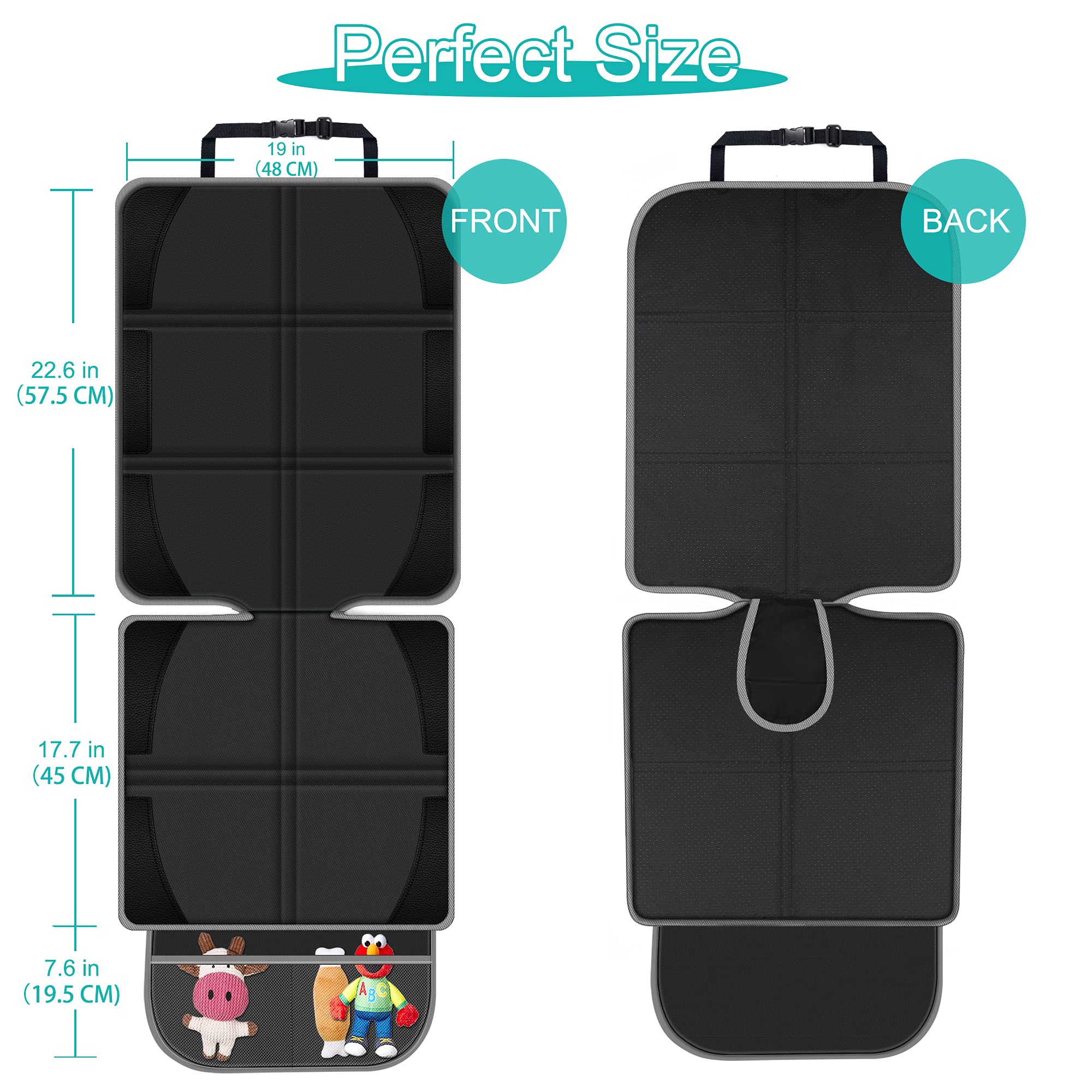 Femuar Car Seat Protector, 2-Pack Car Seat Protector for Child Car Seat with Thickest Padding,Seat Protector with Mesh Pockets,Non-Slip Backing,Waterproof Car Seat Pad for Baby