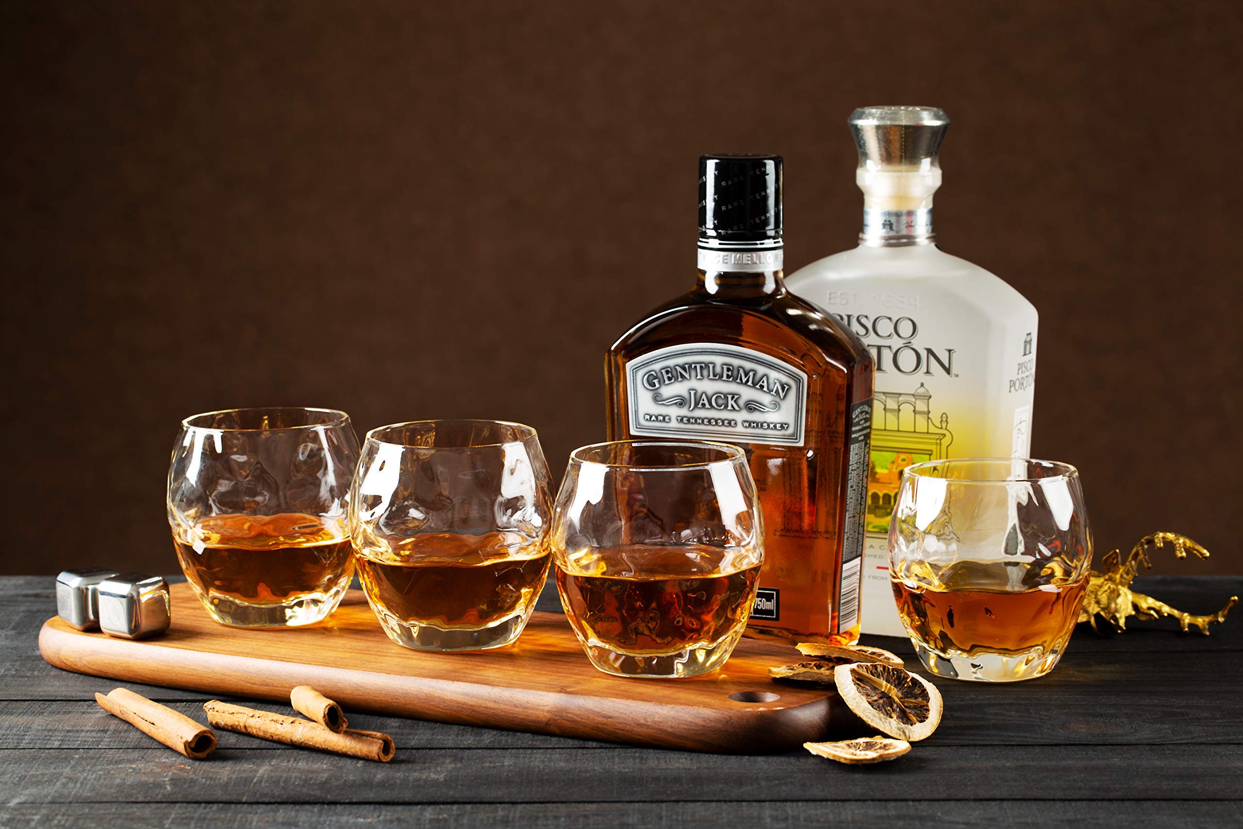 ini TECH Set of 4 Unique Whiskey Glasses 12 oz Scotch Glasses Bourbon Glasses for Cocktails Rock Style Old Fashioned Drinking Glasses Gifts for men (clear, 4)
