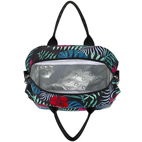 FlowFly Insulated Lunch Bag With Shoulder Strap for Women, Men, and Kids, Large and Reusable, Handle, Freezable Work and School Travel Tote and Meal Prep Organizer,Black#Leaf
