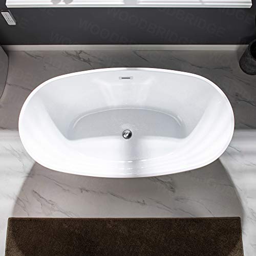 WOODBRIDGE 59" Freestanding White Acylic Soaking Bathtub with Chrome Drain and Overflow,BTA1518 -C-Drain &O