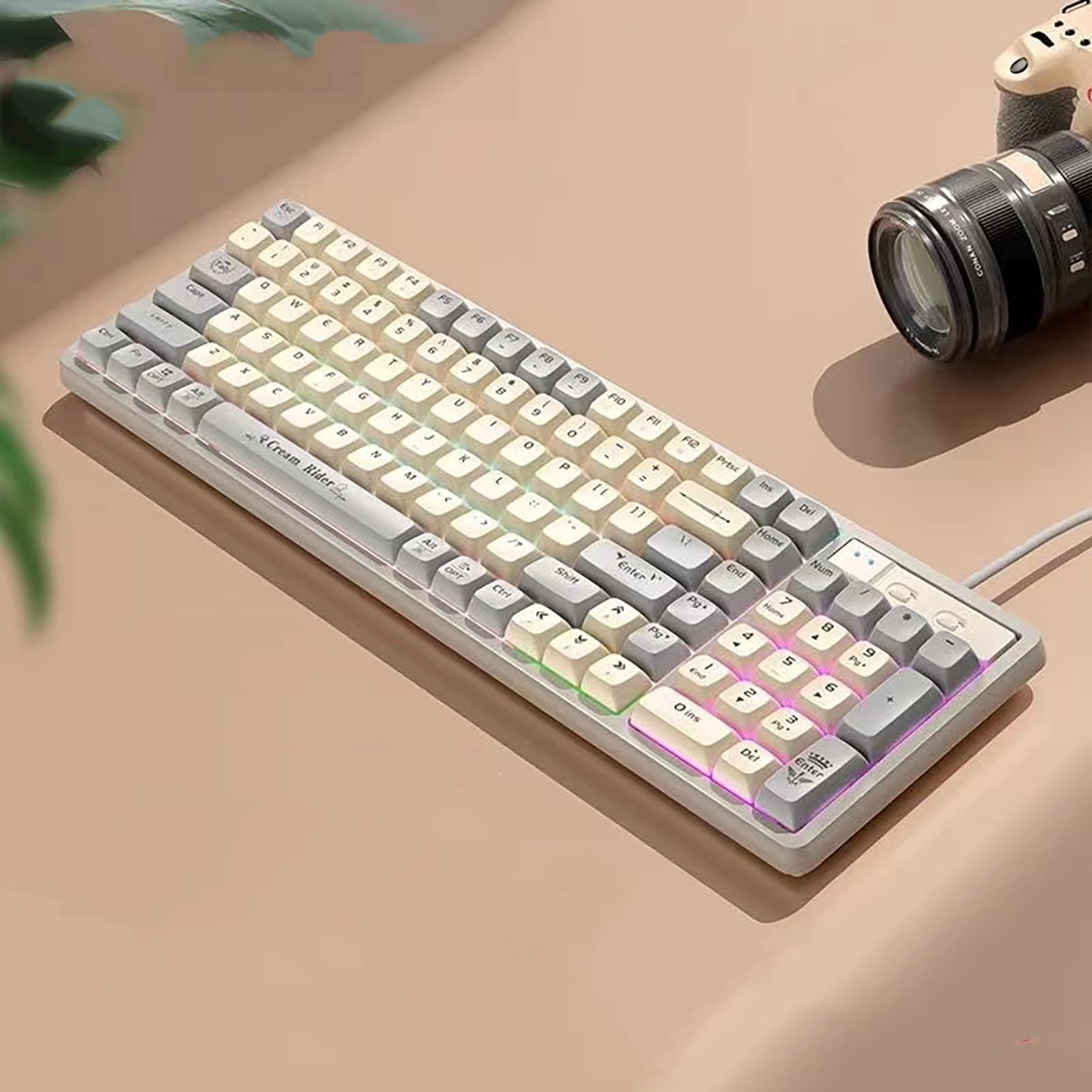 Lomiluskr GK102 Hot Swap Programmable Mechanical Wired Keyboard with Multicolor Backlit, 102 Anti-Ghosting Keys, 2 Colors Keycap, Detachable Cable (Gray&White, Red Switch)