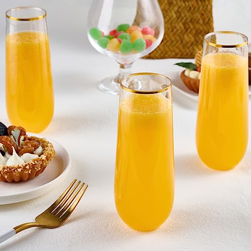 FOCUSLINE 24 Pack 9 Oz Plastic Champagne Flutes | Stemless Plastic Champagne Glasses Gold Rim, Heavy Duty Plastic Toasting Glasses | Shatterproof | Disposable Perfect For Any Party
