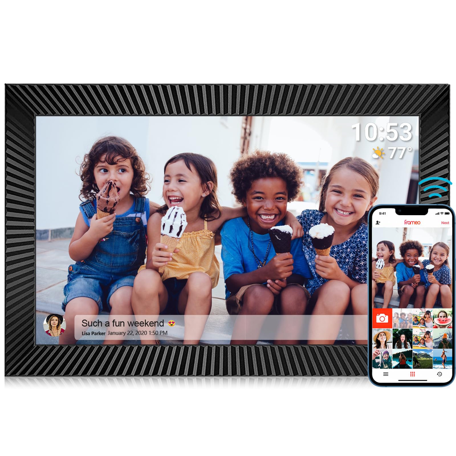 FRAMEO WiFi Digital Photo Frame 10.1 inch with 32GB Internal Storage Smart Digital Photo Frame with IPS Touch Screen 1280x800 Digital Picture Frame Share Photos or Videos Instantly via Frameo APP