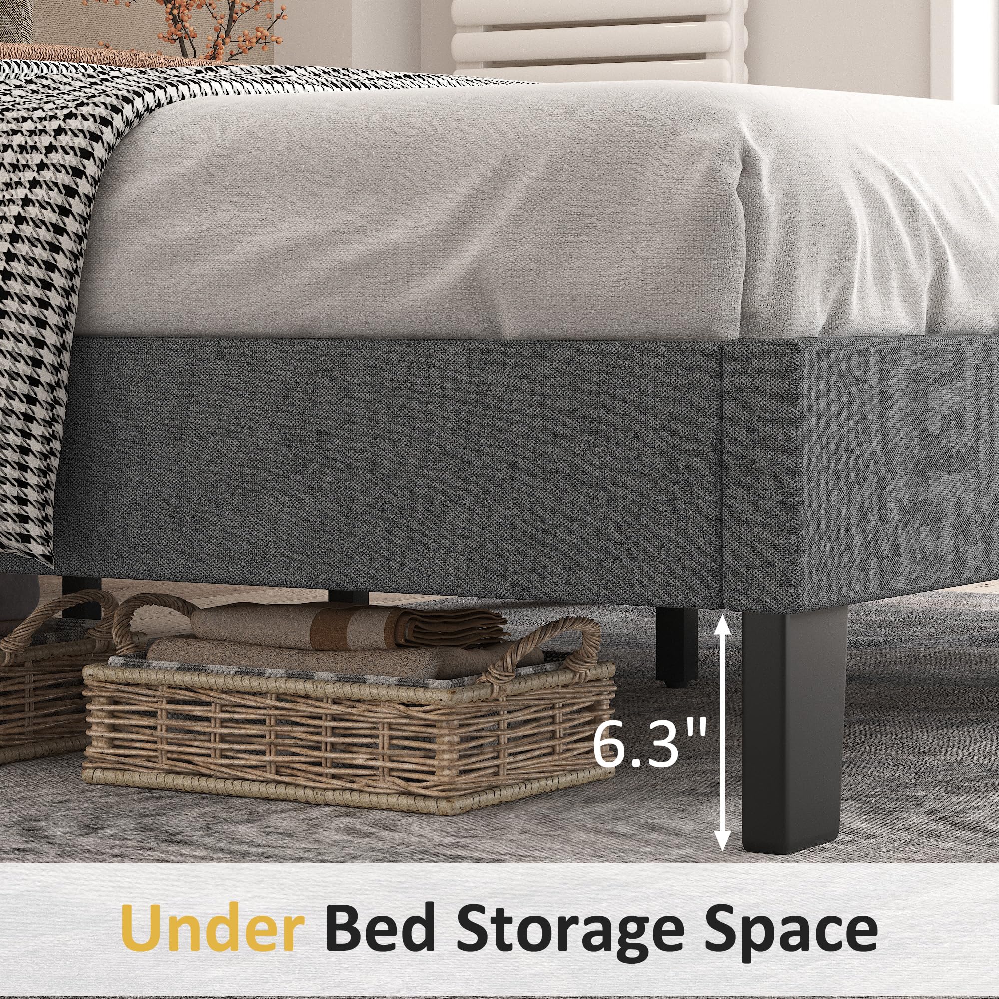 Fluest Queen Bed Frame with Headboard Storage Upholstered Wingback Headboard Built-in Charging Station USB Ports Wooden Slats Support,No Box Spring Needed,Mattress Foundation,Dark Grey