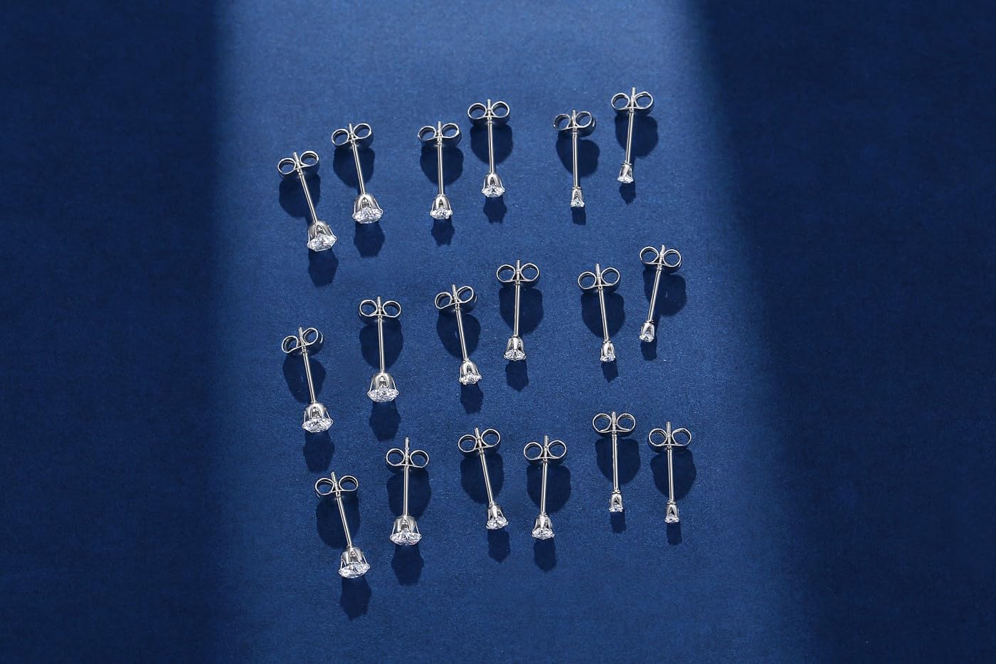 FOSIR 10 Pairs Tiny Women's Stainless Steel Round Clear Cubic Zirconia Stud Earrings (2mm CZ, Surgical Steel)