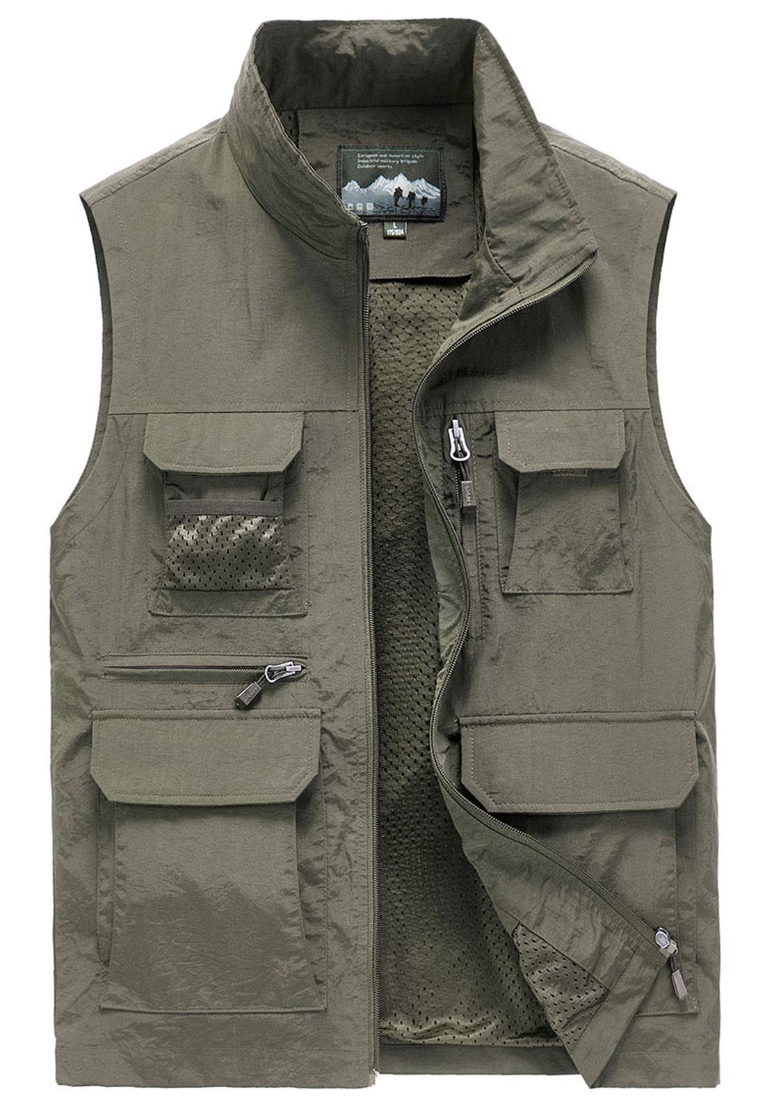 Flygo Mens Summer Outdoor Lightweight Travel Work Fishing Hiking Vest Jacket (XX-Large, 02 Khaki)
