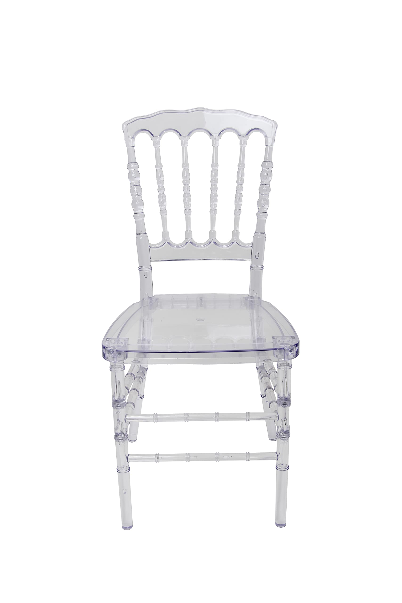 Fohfurniture Set of 4 Clear Crystal Acrylic Chairs, Transparent Stacking Chiavari Dining Chairs for Weddings, Banquets, Events (Napoleon, Clear)