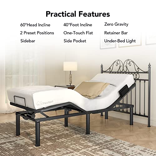 FLEXISPOT S2, Adjustable Bed Frame Base Twin XL, Whisper Quiet Durable Motor, Zero Gravity, Mattress Holders, Anti-Snore, 3-Step Assembly, Best Gift for Family