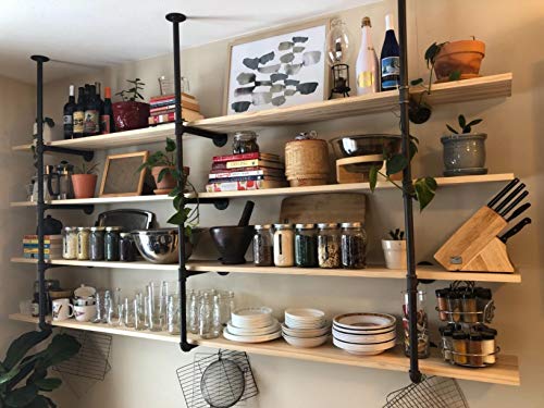 FODUE Industrial Wall Mount Iron Pipe Shelf Shelves Shelving Bracket Vintage Retro Black Open Bookshelf Bookcase DIY Storage Office Kitchen (3PCS)