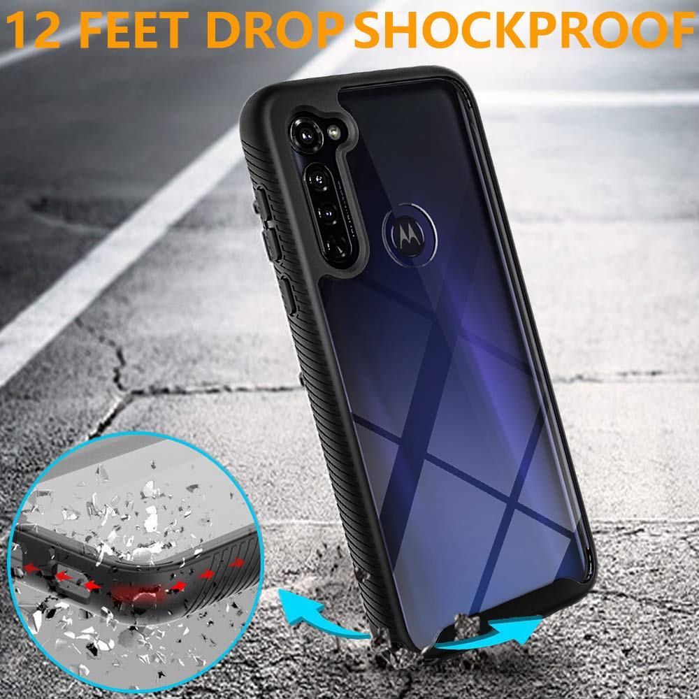 For Moto G Stylus 2020 Case, [Not Fit Moto G Stylus 5G /Stylus 2021] with [Tempered Glass Screen Protector Included], 12 Feet Drop Test Proof Clear Armor Protective Cover - Black