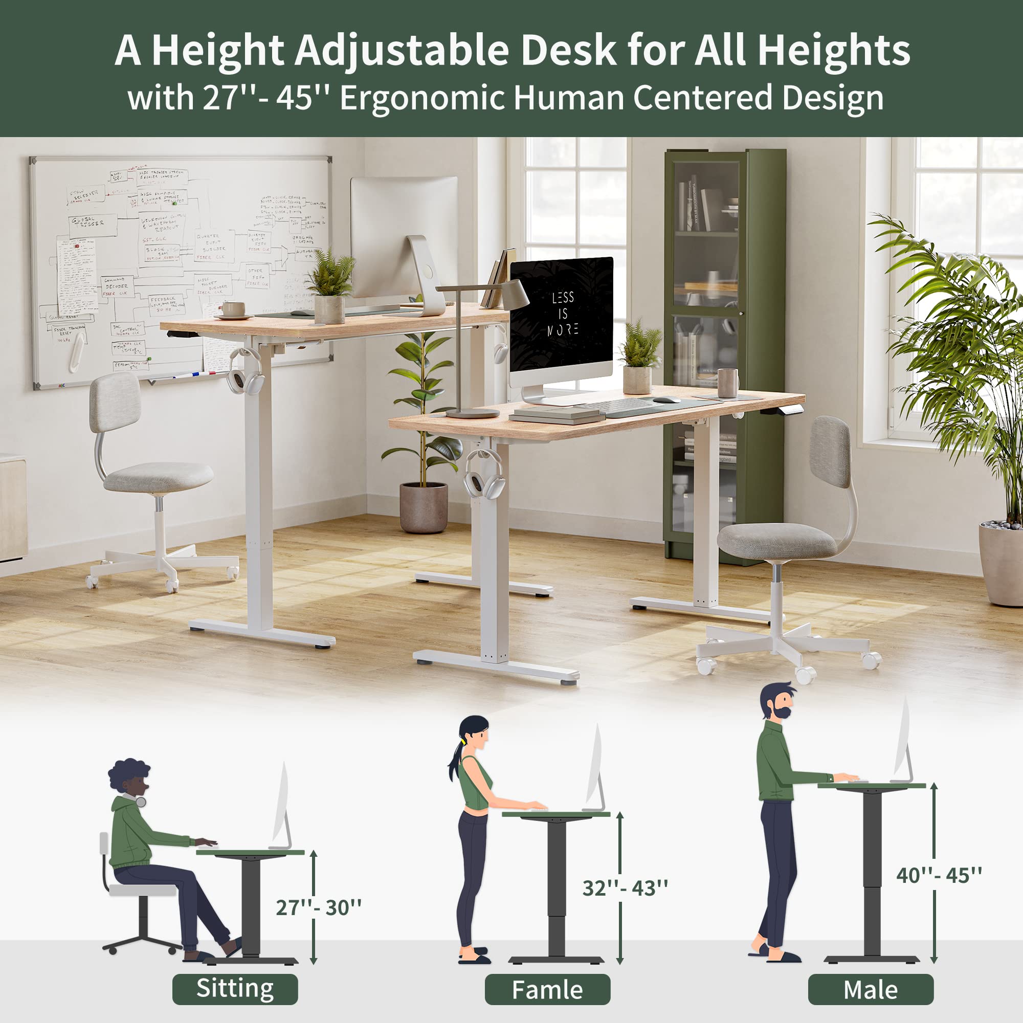 FEZIBO 48 * 24 Inches Height Adjustable Desk with 3-Drawer Mobile File Cabinet