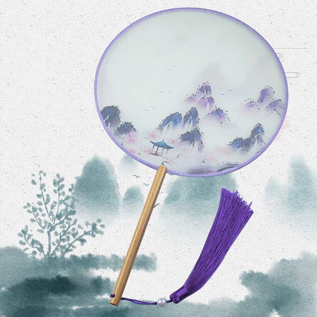 Folding Hand Fan Chinese Style Double Dough Fan Chinese Ancient Classical Palace Fan Dance Fan Retro Style Tassel Costume Fan Hanfu Performance Women's Round Fan Special Small Gift Decorative Folding