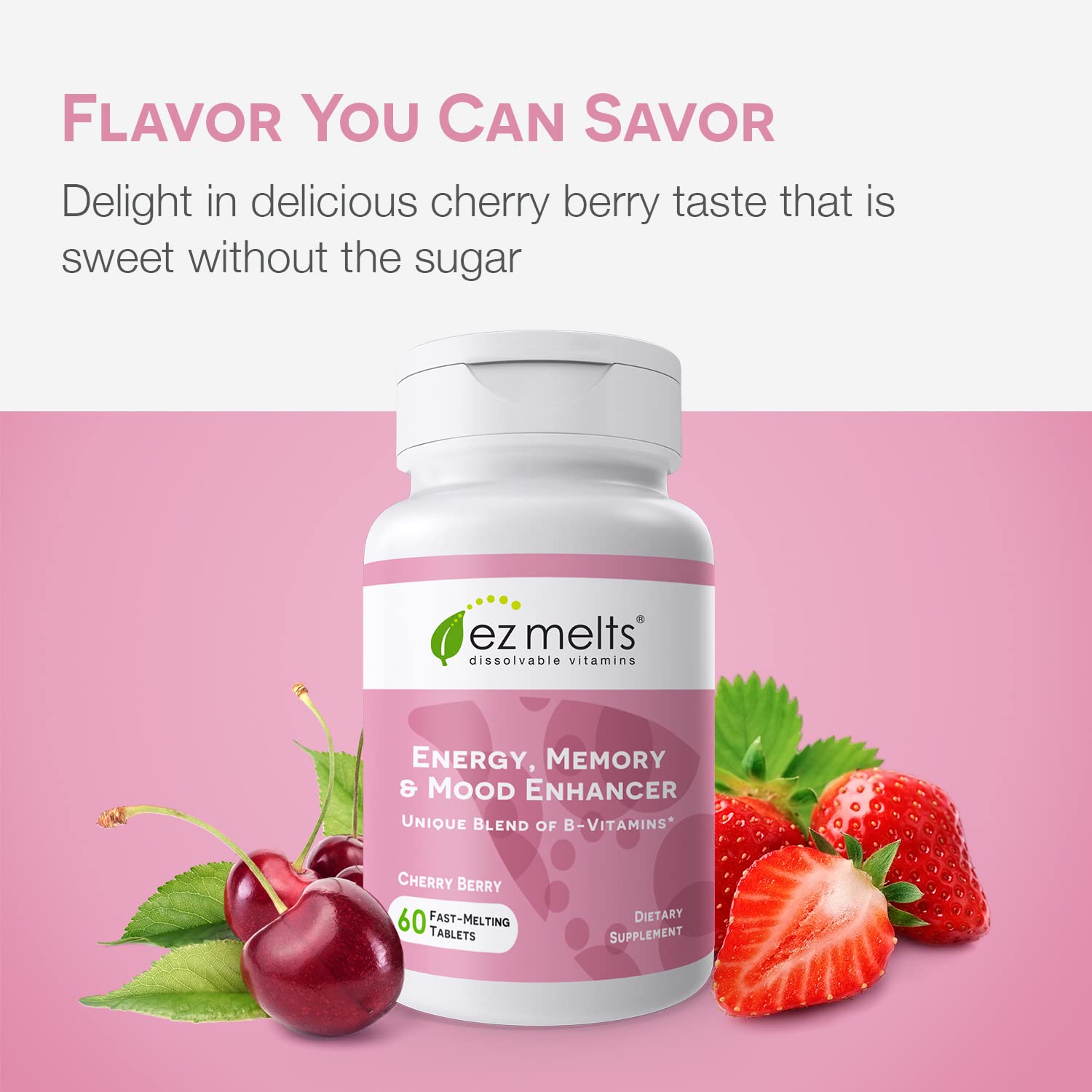 EZ Melts Dissolvable Energy, Memory & Mood Enhancer, Blend of B-Vitamins, Sugar-Free, 2-Month Supply