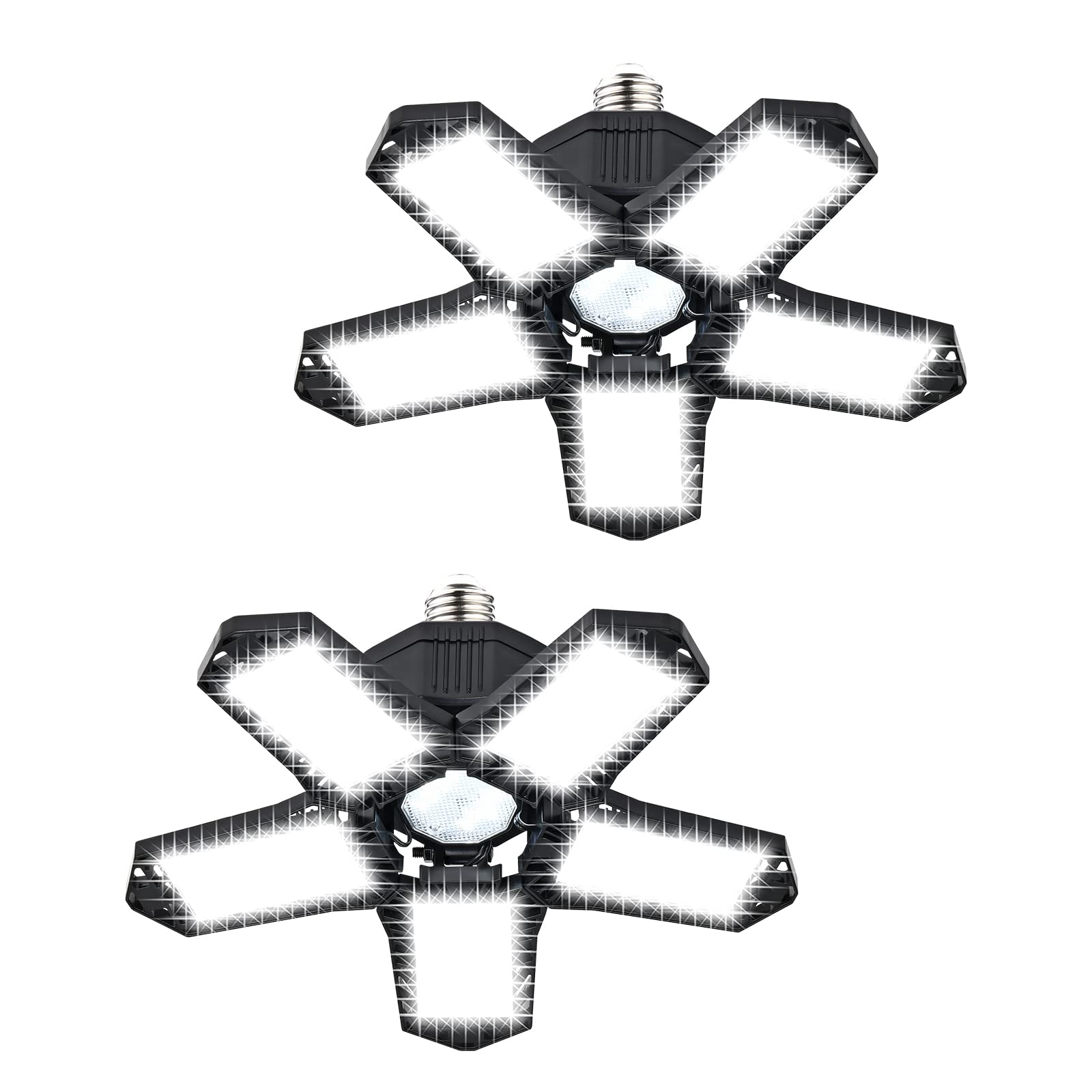 GDNZDUTS 2-Pack LED Garage Lights, 12000LM-6500K LED Shop Garage Ceiling Light, 120W Garage Lighting E26/E27 Deformable Adjustable Panels, Five Glow Light for Garage, Basement, Workshop(NO Sensor)
