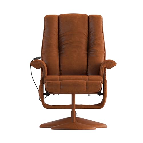 Flash Furniture Massaging Multi-Position Recliner and Ottoman with Wrapped Base, Piece Set, Brown