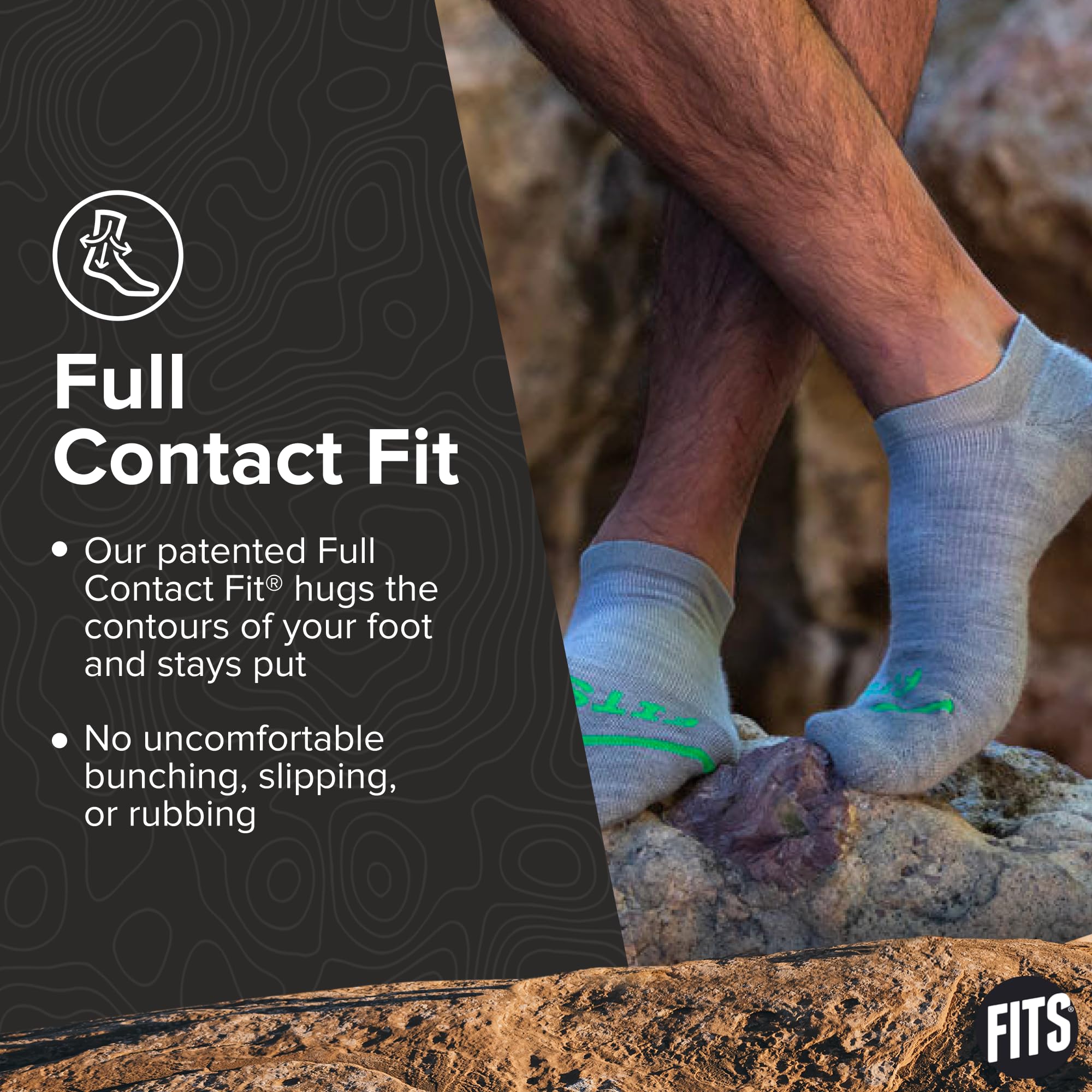FITS Ultra Light Runner Sock for Men and Women, Made with Fine Merino Wool, Breathable, Lightweight, No Show Running Sock, Stormy Weather, Medium