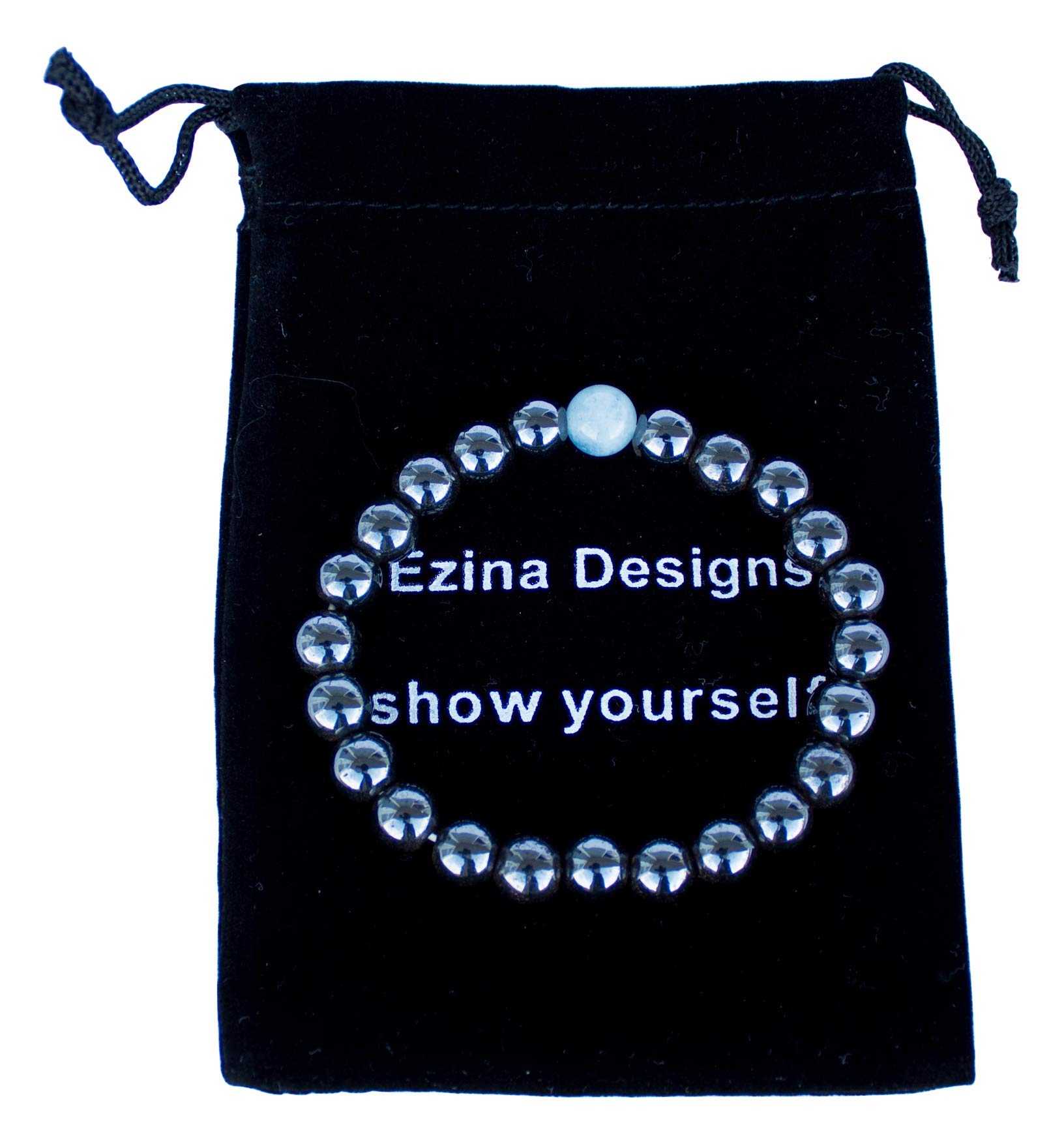 Ezina Designs - Alaskan Magnetic Black Hematite & Glacial Water Cleansed Aquamarine Stretch Bracelet