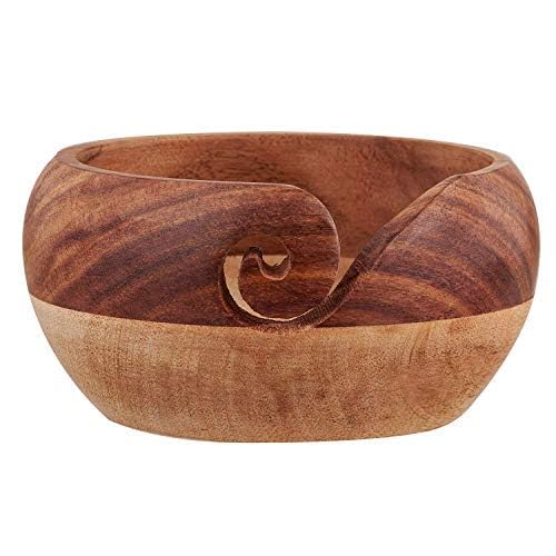Wooden Yarn Bowl Knitting Bowl Large Crochet Yarn Holder Handmade Crocheting Accessories and Supplies Organizer 7 x 3" (Two Tone)