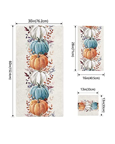Fall Burlap Bathroom Towel Set,Microfiber Bath Kitchen Beach Hand Dish Towels Set,Quick Dry Luxury Soft Decorative Towels+Set Clearance Bulk Decor(3-PC) Teal Orange White Pumpkin Eucalyptus Leaves