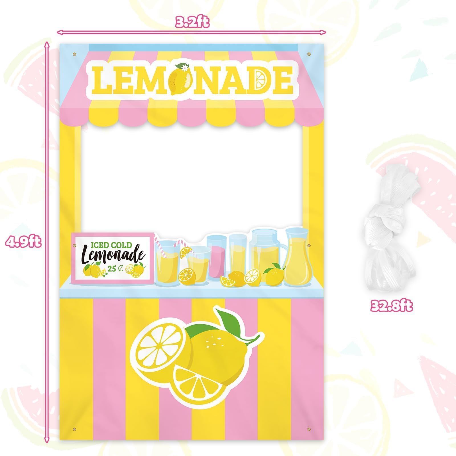 Vansolinne Lemon Party Supplies Lemonade Stand Backdrop Banner Lemon Photo Booth Props Decorations Fabric Selfie Frame Prop for Summer Birthday Bridal Baby Shower Supplies