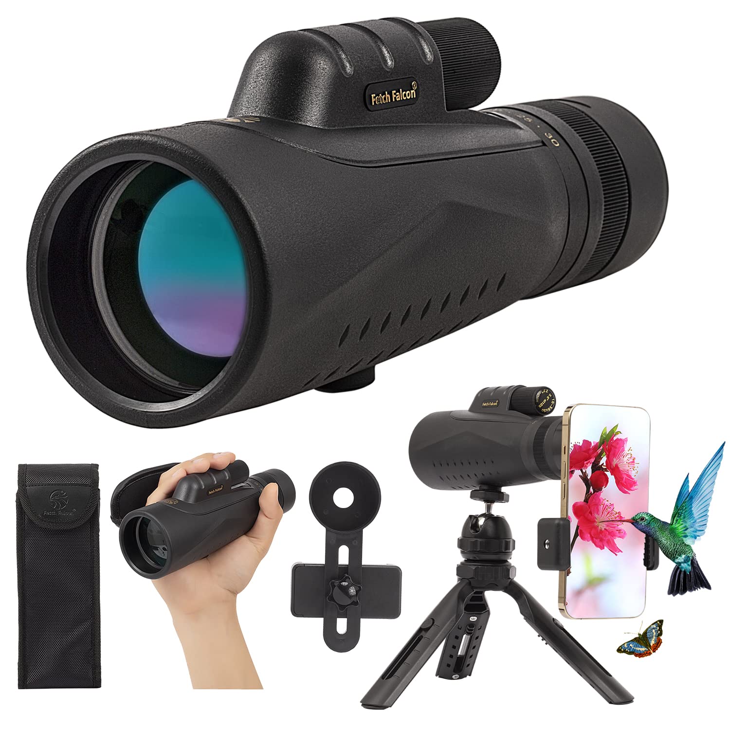 Fetch Falcon 20-60X80 Prism Silver-PLATED HD BAK4 Spotting Scopes (Water-Resistance Long Range Spotting) with Metal Tripod and Carry Bag (20-60X80 without Phone Holder)