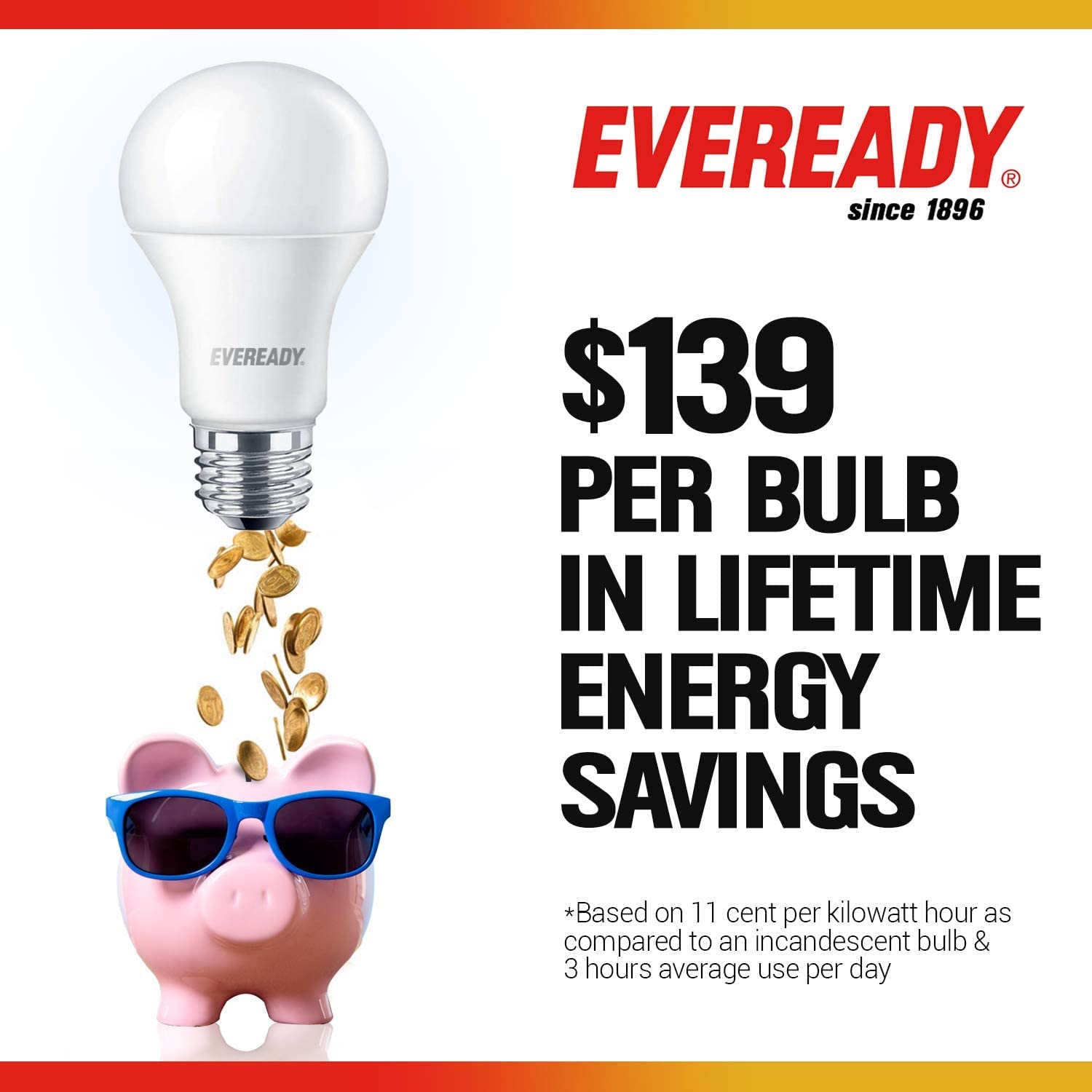 Eveready Led Light Bulbs, Dimmable, 60 Watt Equivalent Light Bulbs (9W Led Bulb), 800 Lumens, 2700K Soft White Color, A19 E26 Base Led Replacement for Halogen Bulb, ES and UL Certified - 6 Pack