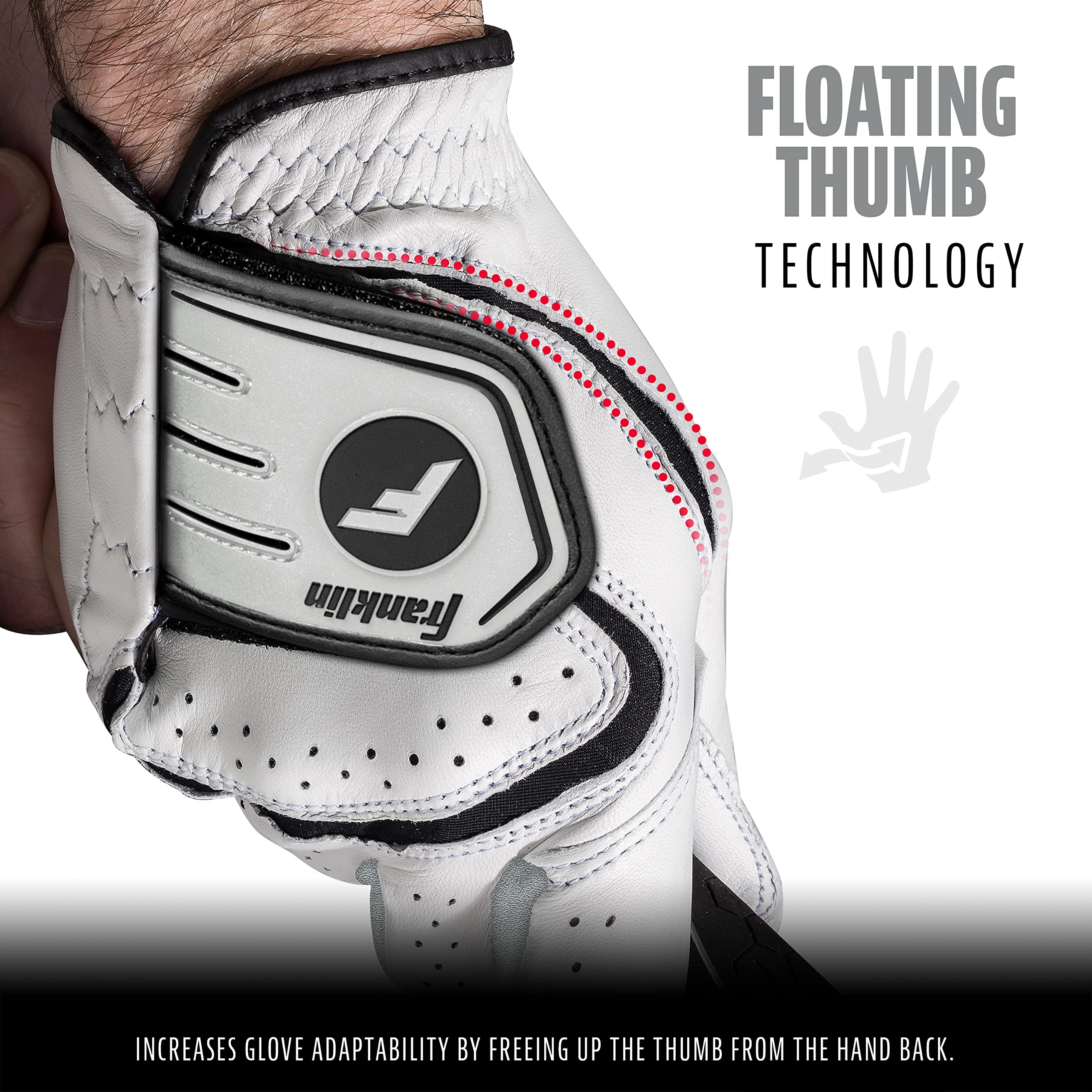Franklin Sports Golf Glove - Pro Golf Gloves - Premium Leather Golfing Glove - Maximum Grip - White - Right Hand Glove - Adult Large
