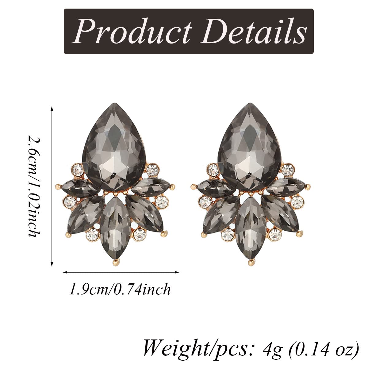 FENBORY Vintage Style Black Grey Rhinestone Earrings, Crystal Cluster Drop Earrings, Eco-friendly Alloy Plated Gold, Hypoallergenic