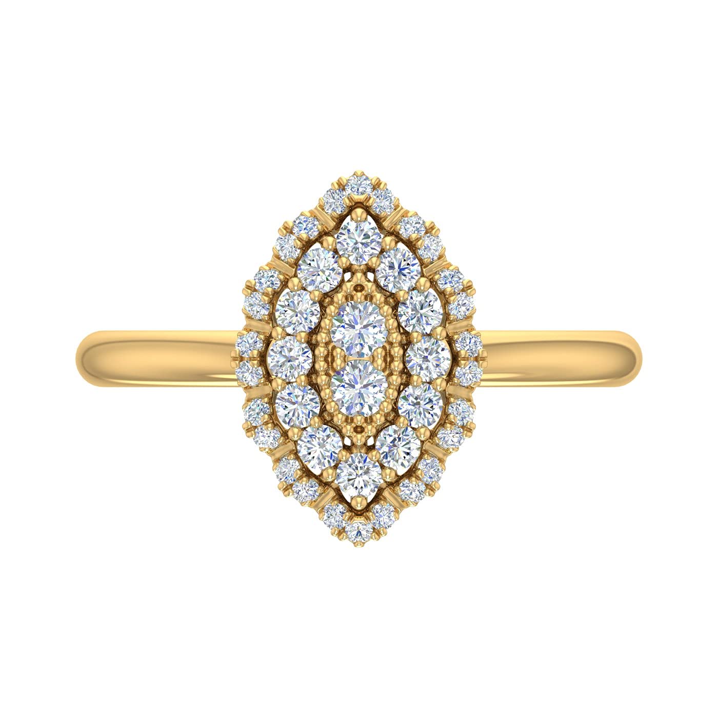 FINEROCK 1/3 Carat Diamond Marquise-Shaped Ring in 14K Yellow Gold (Ring Size 4)