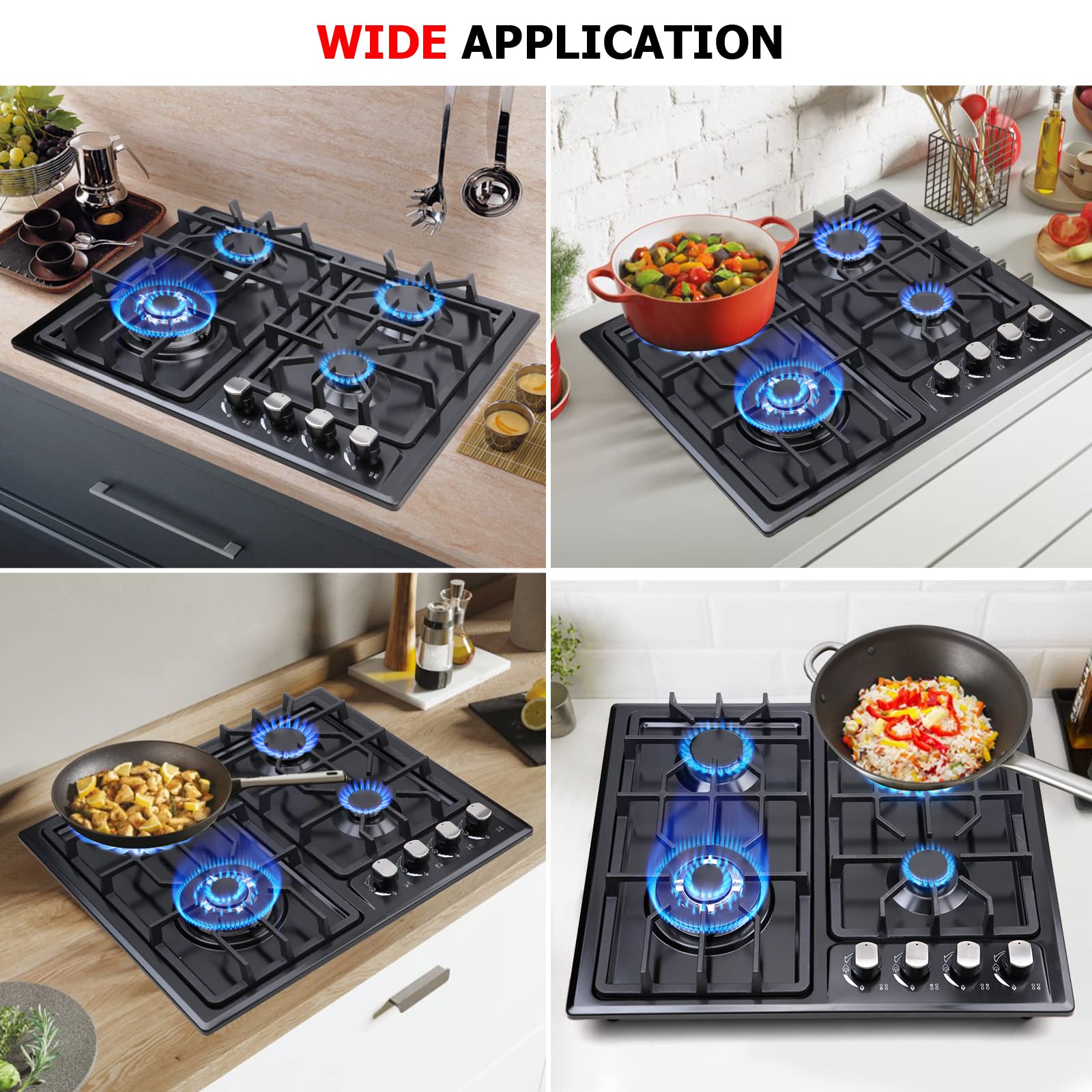 forimo Gas Cooktop 22Inch,Built in Gas Cooktop 4 Burners Stainless Steel Stove with NG/LPG Conversion Kit Thermocouple Protection and Easy to Clean