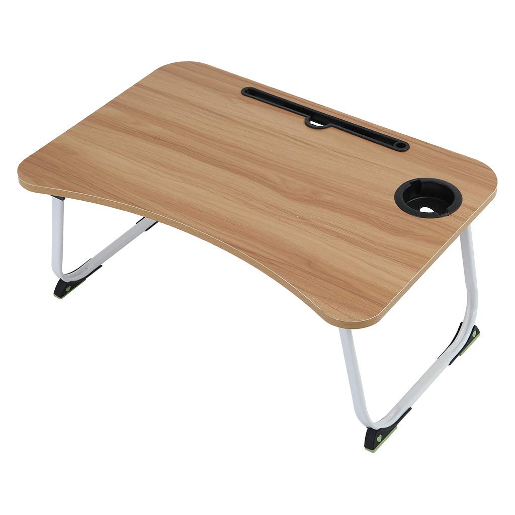 Folding Lap Desk, 23.6 Inch Portable Laptop Bed Desk Lap Desk with Cup Holder, for Working Reading Writing, Eating for Bed Sofa Couch Floor (Brown)