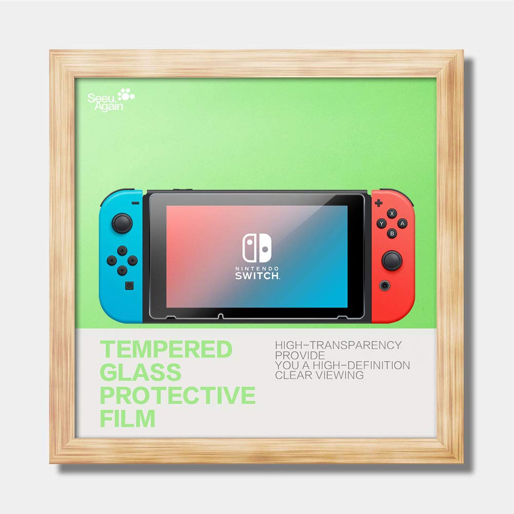 Fit Switch Screen Protector-(3 Pack) SEEU. AGAIN Ultra-thin Anti-Fingerprint Anti-Scratch Clear 9H Hardness Full Coverage Silk Print Tempered Glass Protective Film Compatible Nintendo Switch