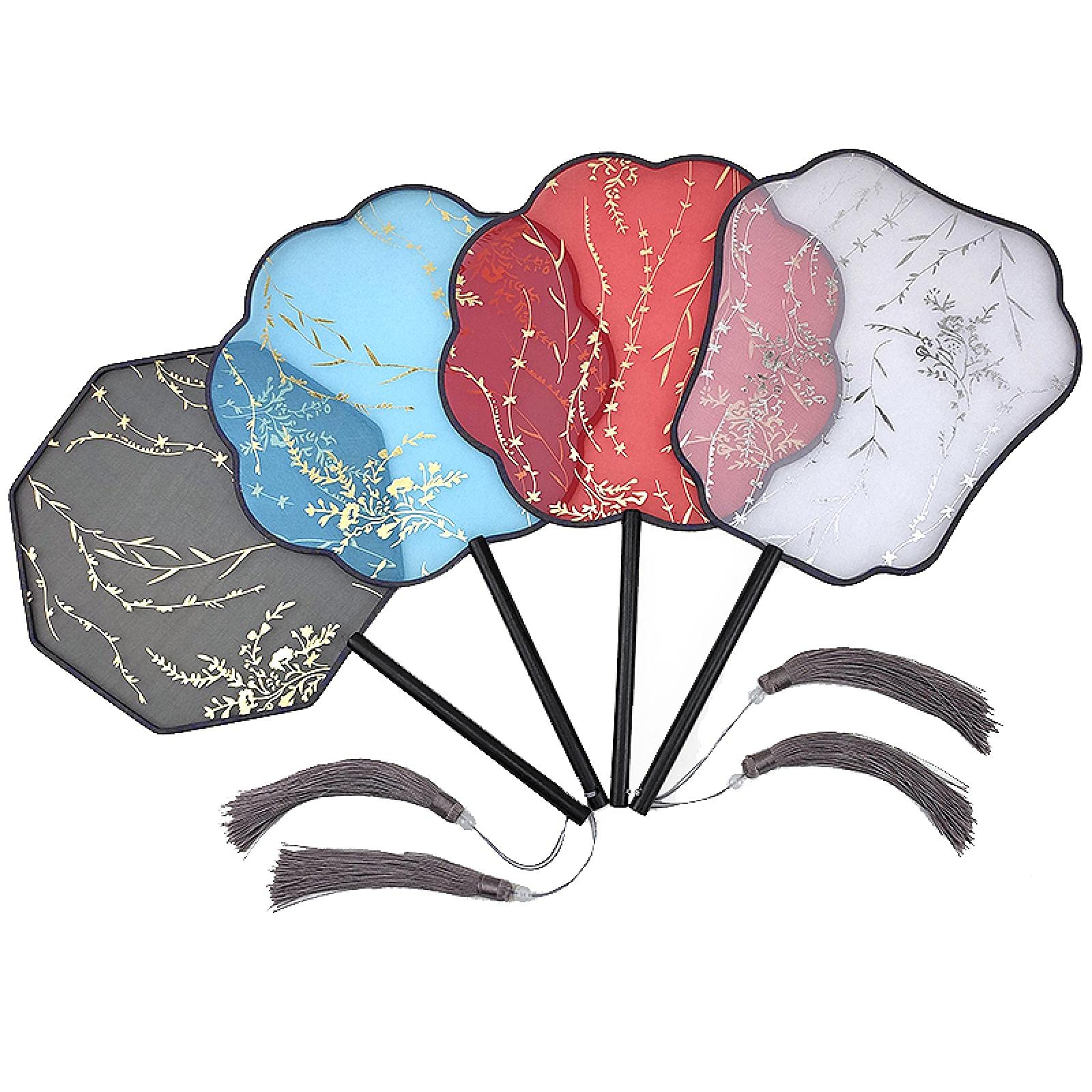 Folding Fan Long Handle Bronzing Fan Transparent Antique Round Chinese Palace Fan Dance Props Classical Hanfu Cheongsam Accessories COLOR5