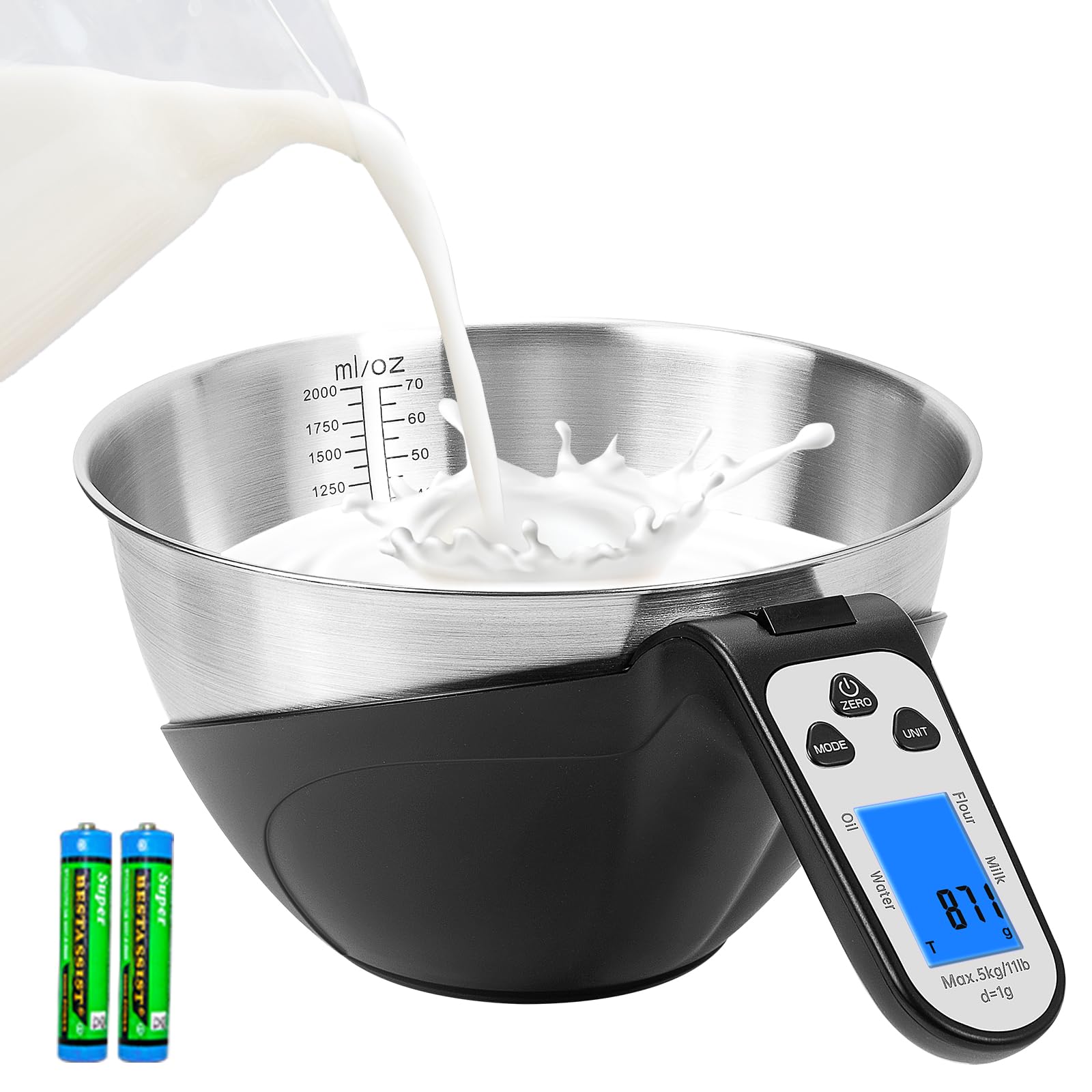 Food Scale Digital Weight Grams and Oz, YONCON Digital Kitchen Scale with Bowl - Measuring Cup, 11lb by 1g Super Accurate for Cooking, Baking, Tare Function Easy to Use (includes Batteries)