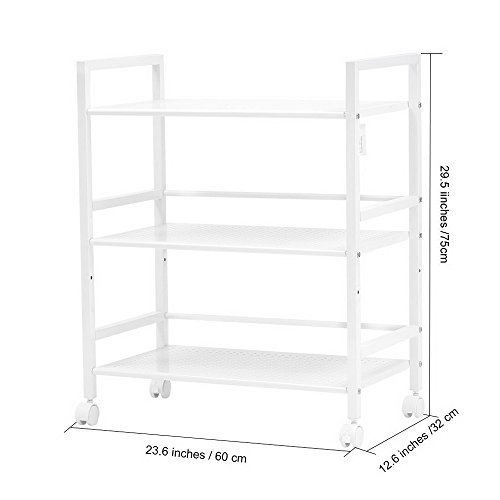Flymatic 3-Tier Mobile Shelving Unit, Bathroom Rolling Cart Utility Storage Organizer Shelf for Kitchen Living Room Bathroom Laundry Room & Dressers, White