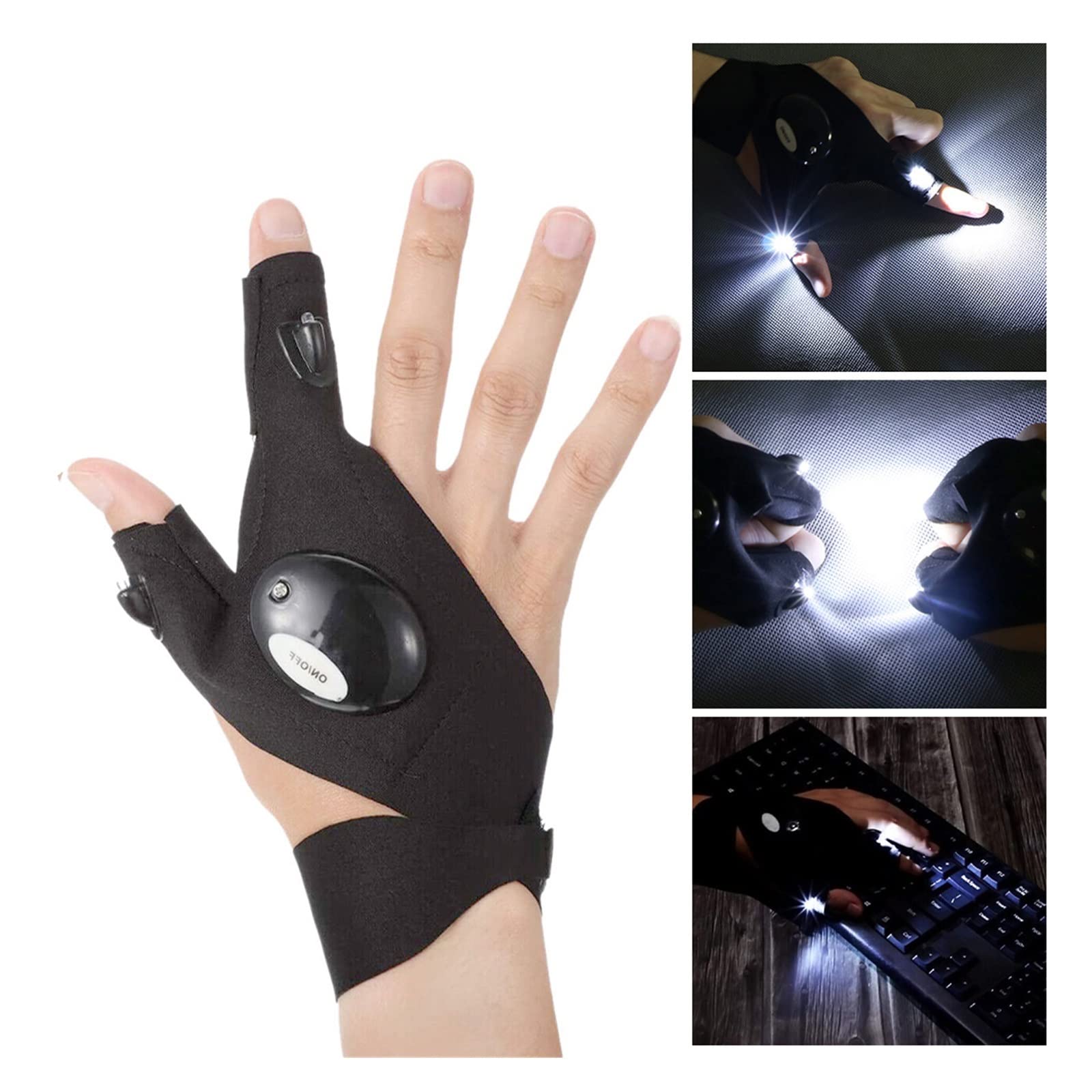 Flashlight Gloves for Men, Practical Durable Fingerless Glove Light, for Outdoor Night Fishing Camping Repairing Hiking Tool ( Color : Right Hand )