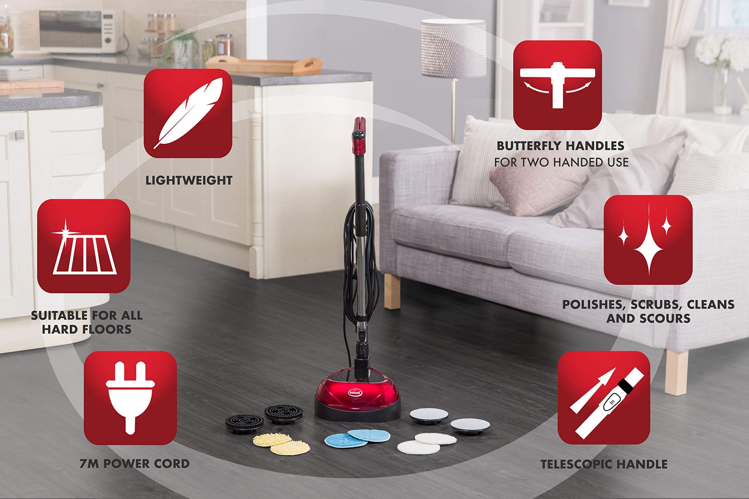 Ewbank Multi-Use Floor Cleans, Scrubs, Polishes, Red (Renewed)