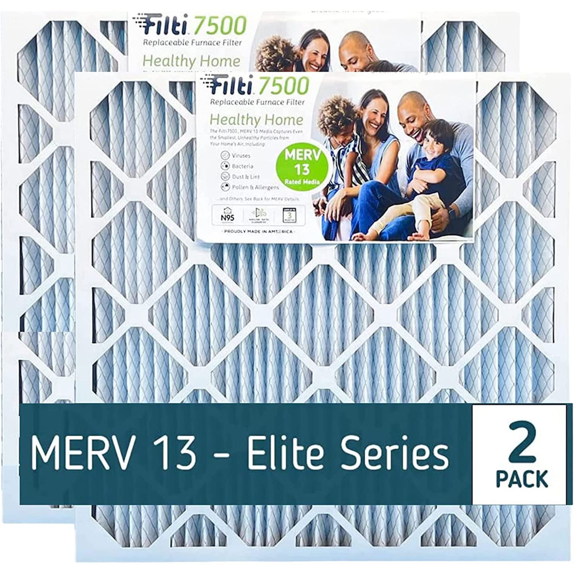Filti 7500 20 x 5 x 25 Inch Pleated Home HVAC Furnace MERV 13 Replacement Air Filter with Reduced Carbon Footprint and Nanofiber Technology (4 Pack)