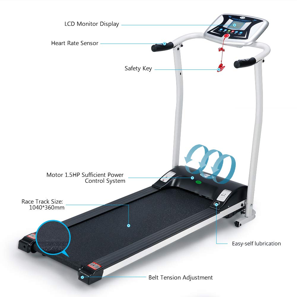 Folding Treadmills, Electric Foldable Treadmill with LCD Display, Heart Rate Sensor, Shock Absorption, Health& Fitness Exercise Walking/Running/Jogging for Home Gym or Office